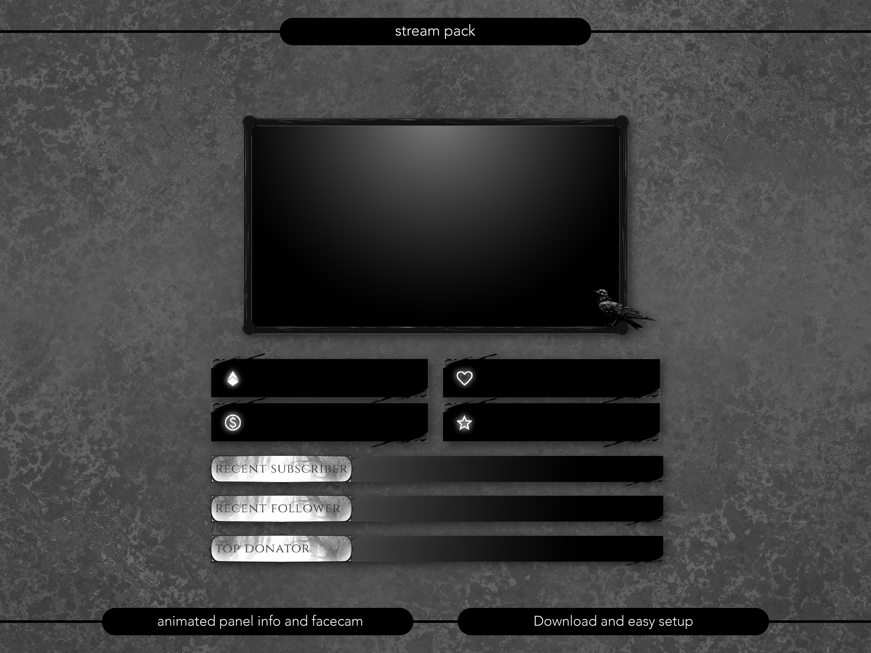 Animated Stream Overlay Package, Dark, Death Raven. Twitch Overlay ...
