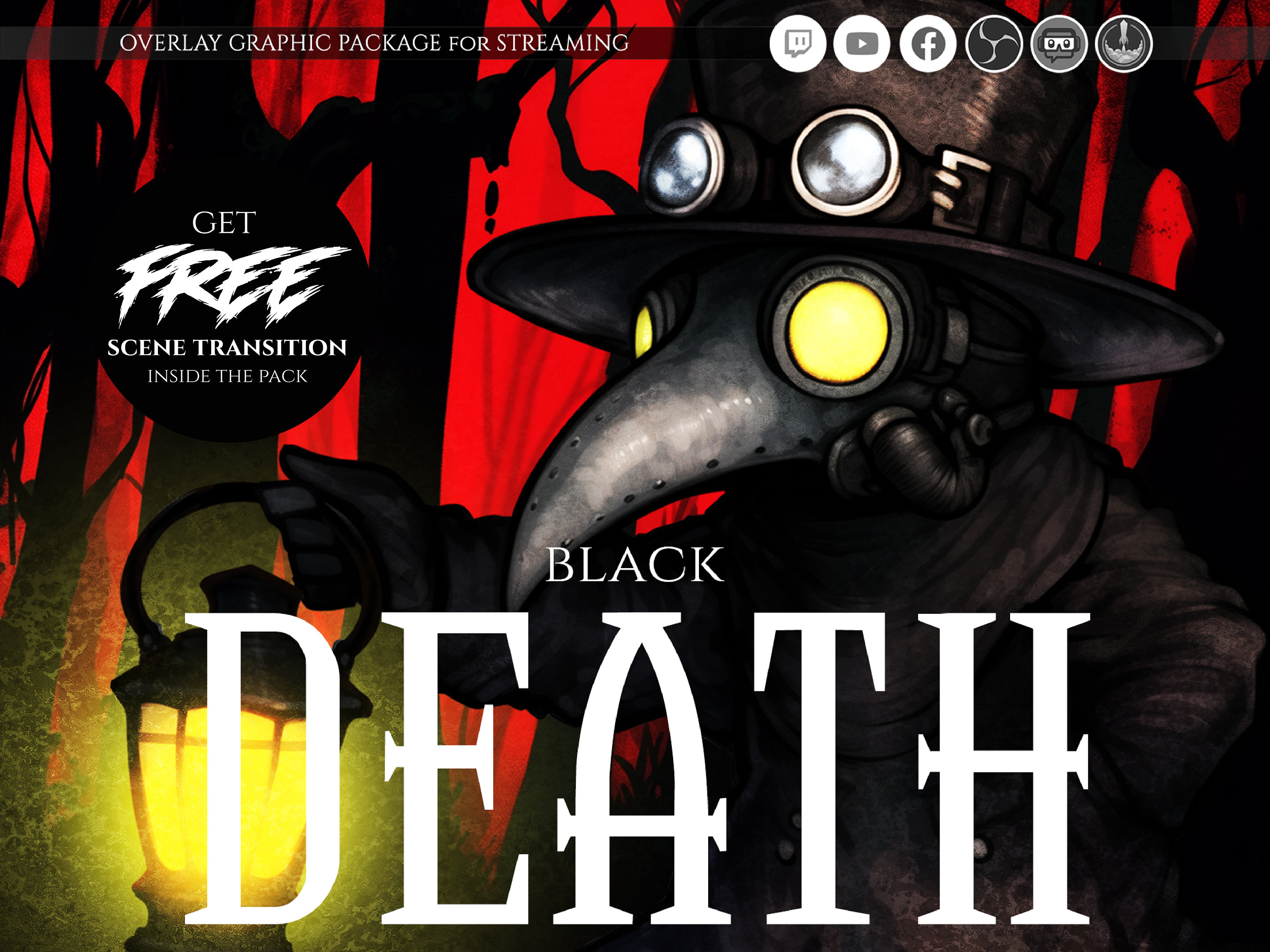 Animated Stream Overlay Package, Dark, Black Death Mask. Twitch Overlay ...