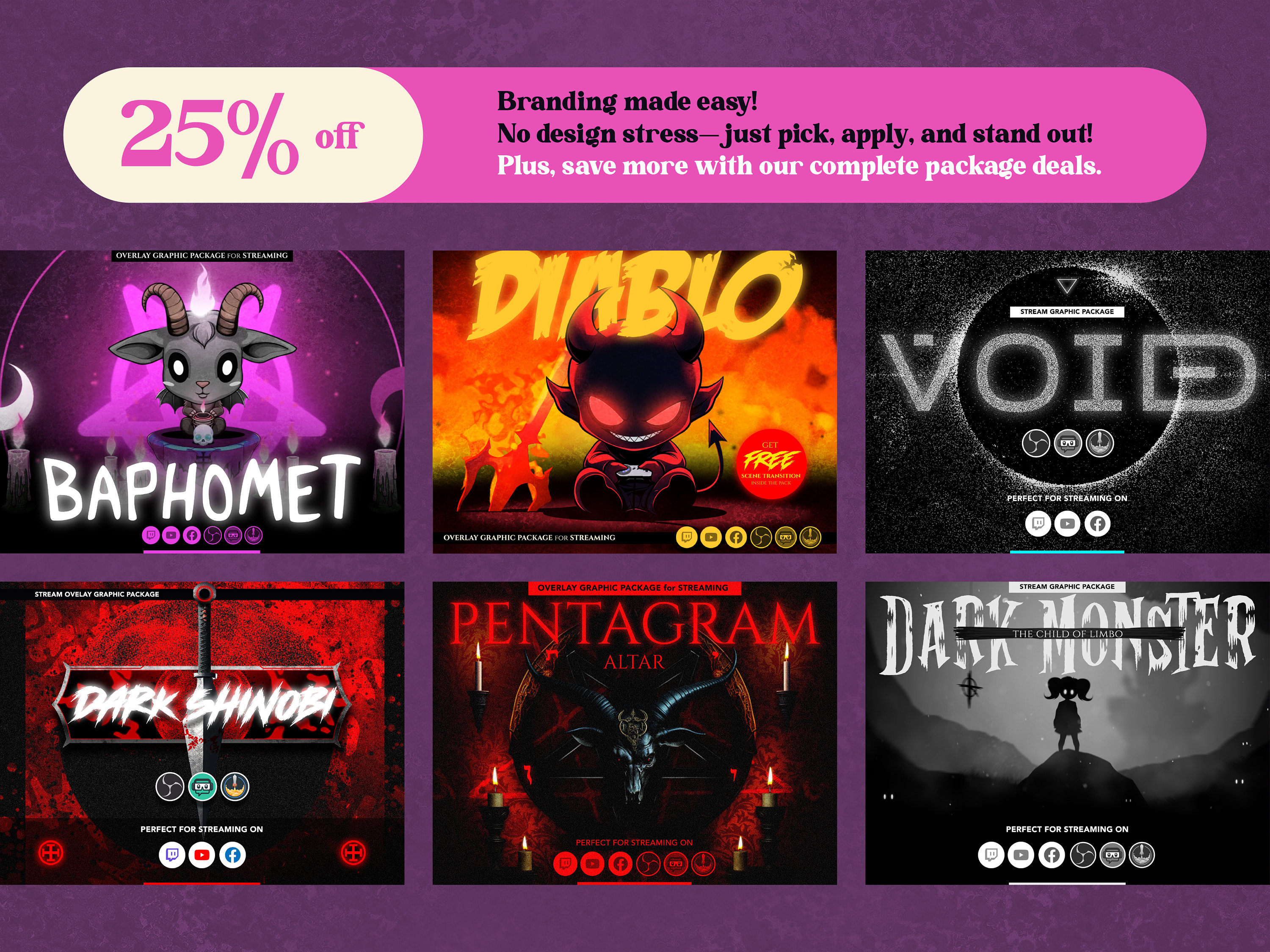 6x Pink Pentagram Animated Alerts, Dark Cute. Alerts for Streaming on ...