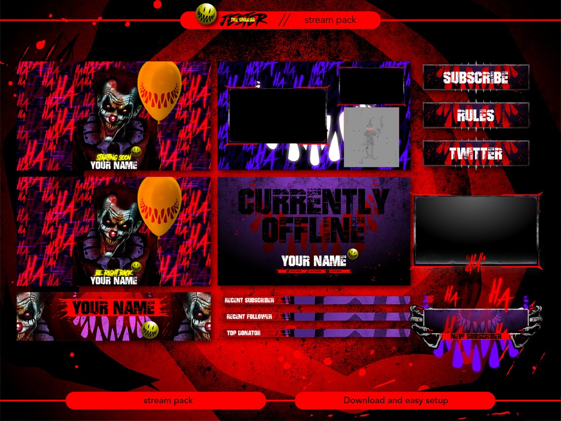Animated Dark Twitch Overlay Package. Scary Stream Overlay. Twitch ...