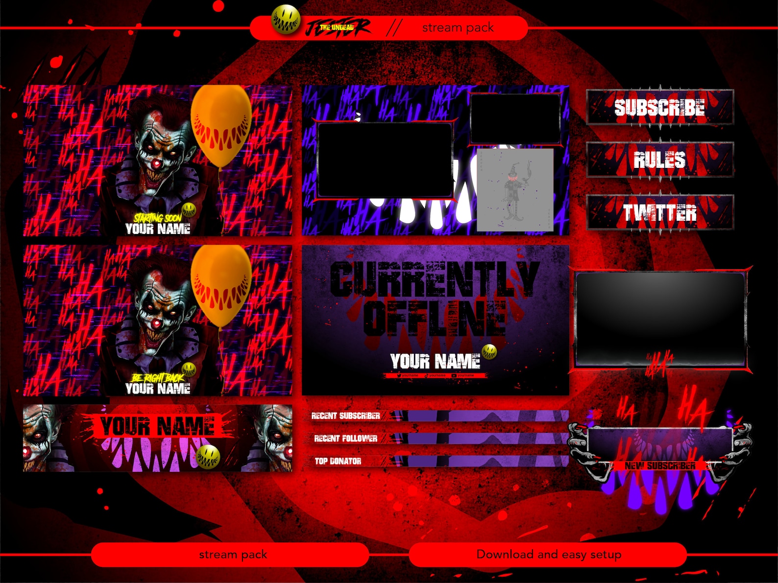 Animated Dark Twitch Overlay Package. Scary Stream Overlay. Twitch ...