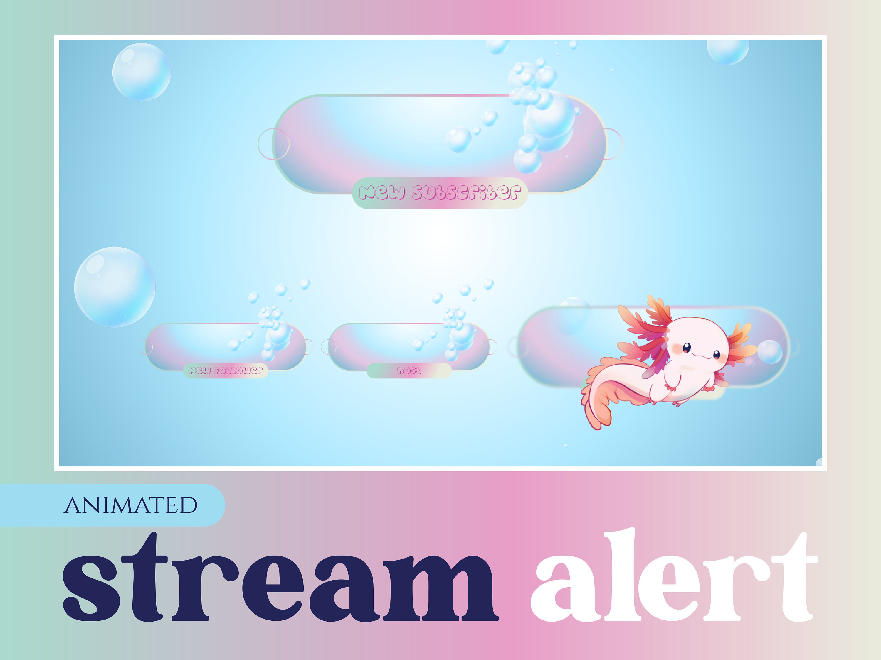 6x Axolotl Animated Alerts. Cute Water Creature Alerts for Streaming on ...