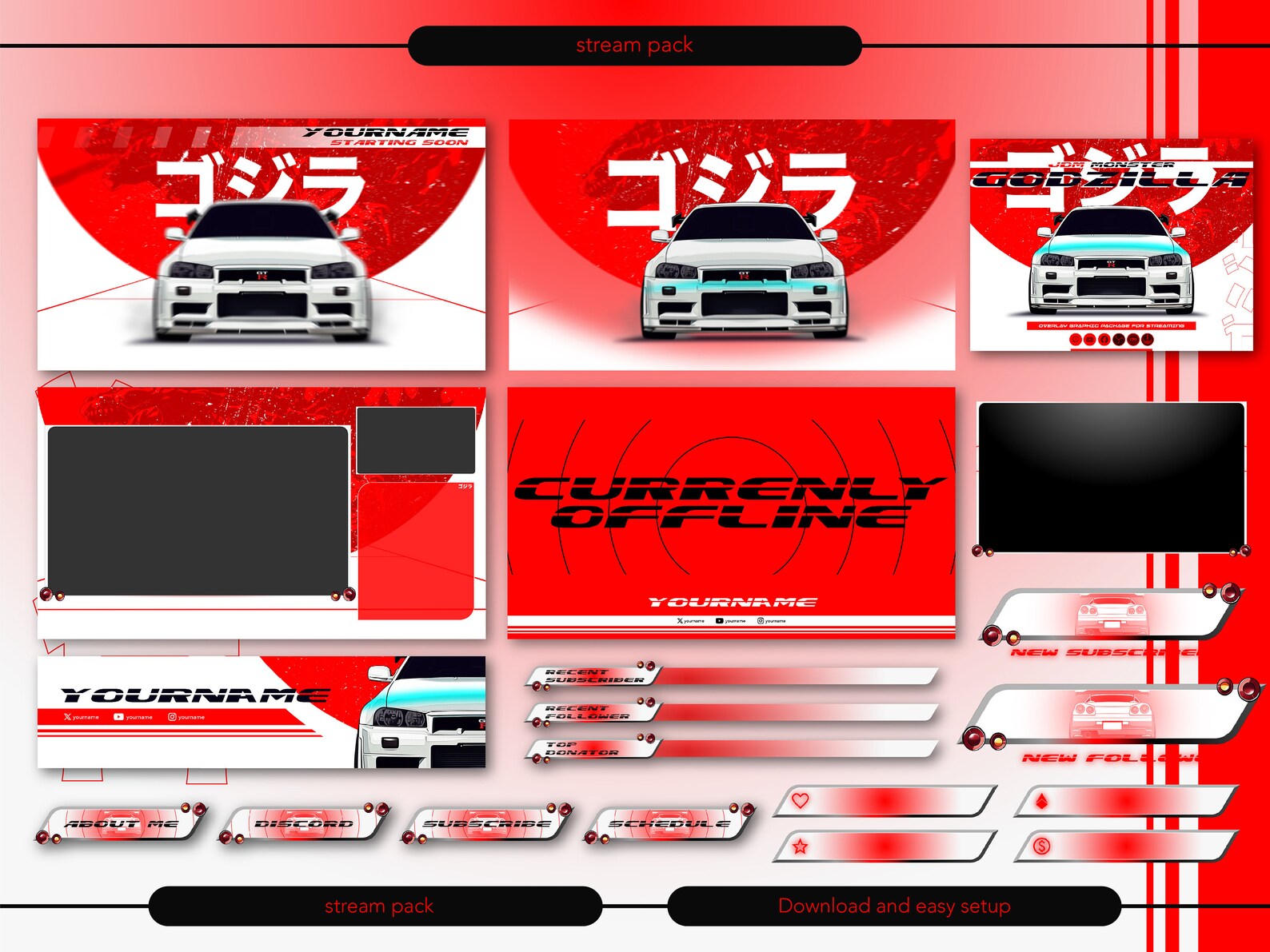 Full Animated Stream Overlay Package, Jdm, Nissan Gt-r R34, Godzilla ...