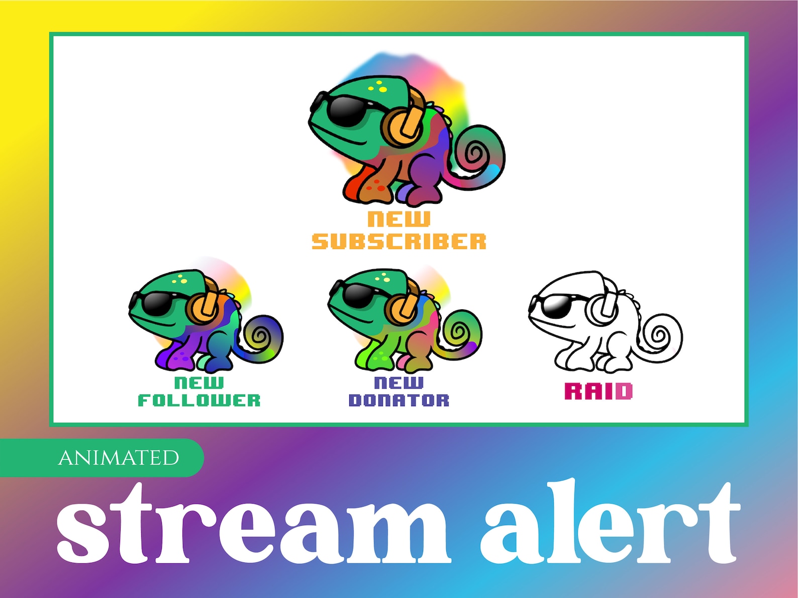6x Party Chameleon Animated Alerts, Chill. Alerts for Streaming on ...
