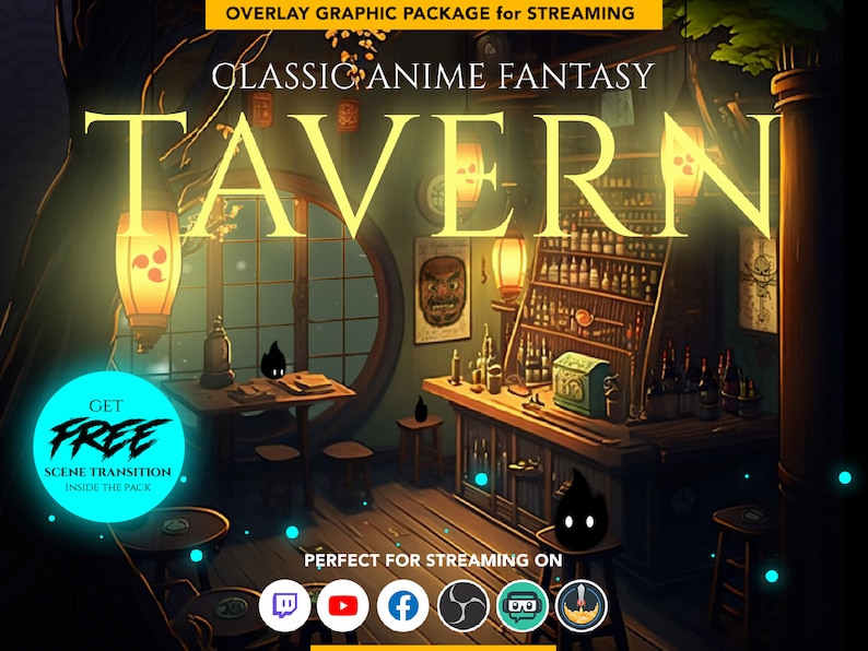 Full Animated Stream Overlay Package, Relaxing Chill Classic Anime ...