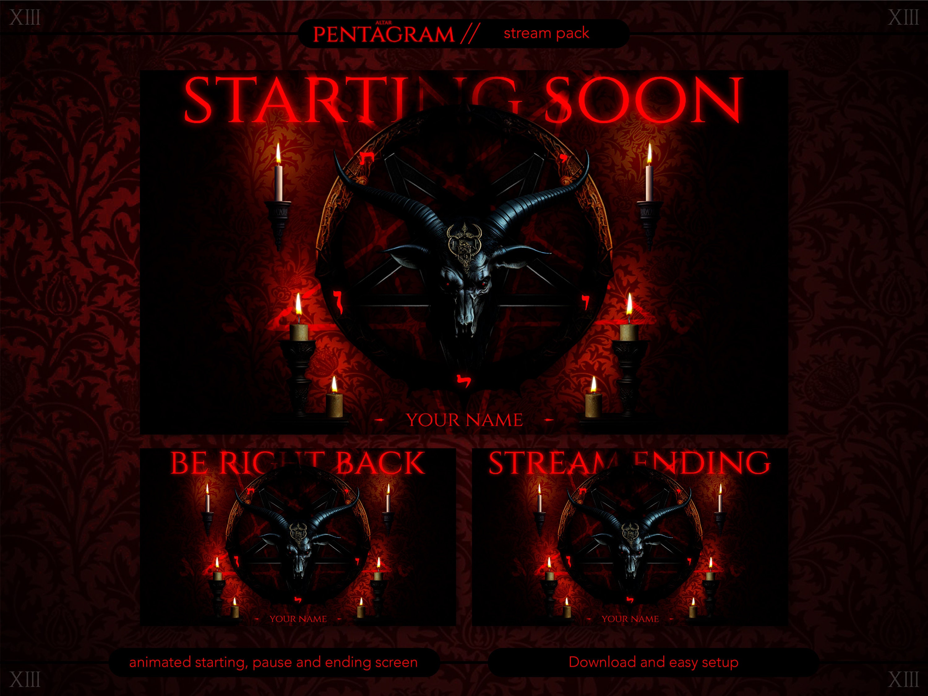 Animated Stream Overlay Package, Horror, Dark, Baphomet Pentagram Altar ...
