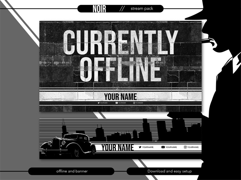 Noir and Mafia Overlay Package Vintage Stream Graphics Animated Twitch ...