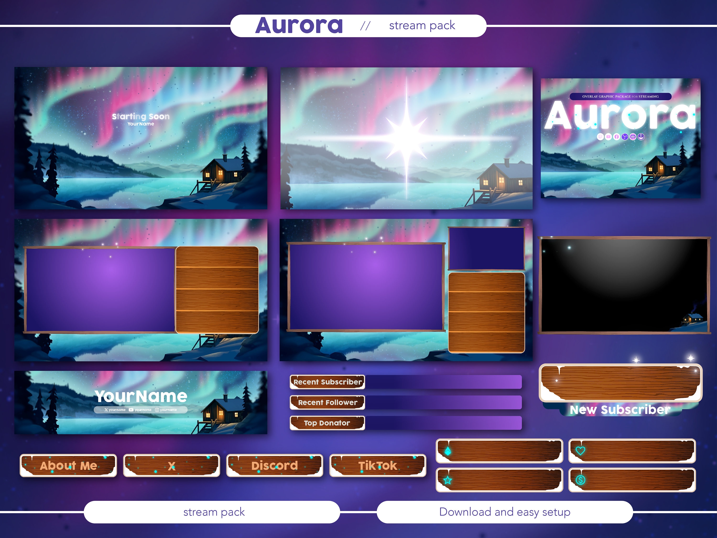 Full Animated Stream Overlay Package, Snow, Cozy, Lo-fi, Aurora. Twitch ...