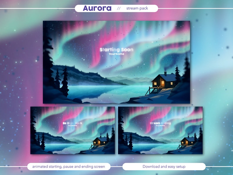Full Animated Stream Overlay Package, Snow, Cozy, Lo-fi, Aurora. Twitch ...