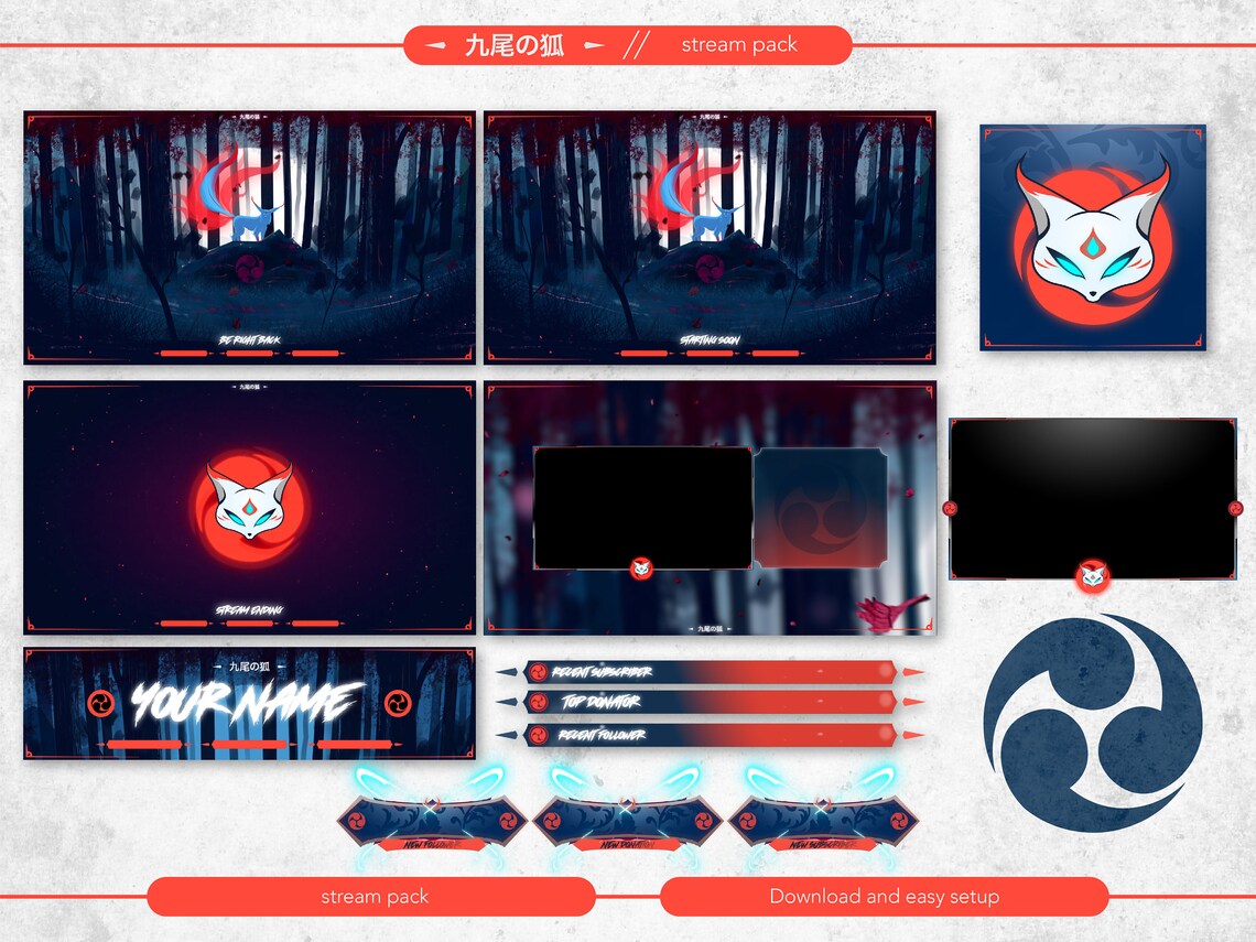 Kyubi No Kitsune Animated Stream Overlay Graphic Package. - Etsy
