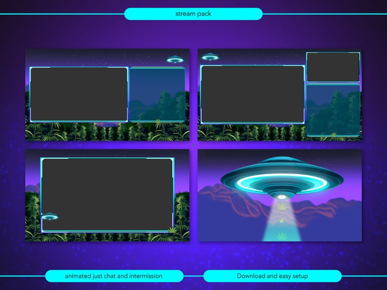 Full Animated Stream Overlay Package, Chill, Weed, Stoned Alien. Twitch ...