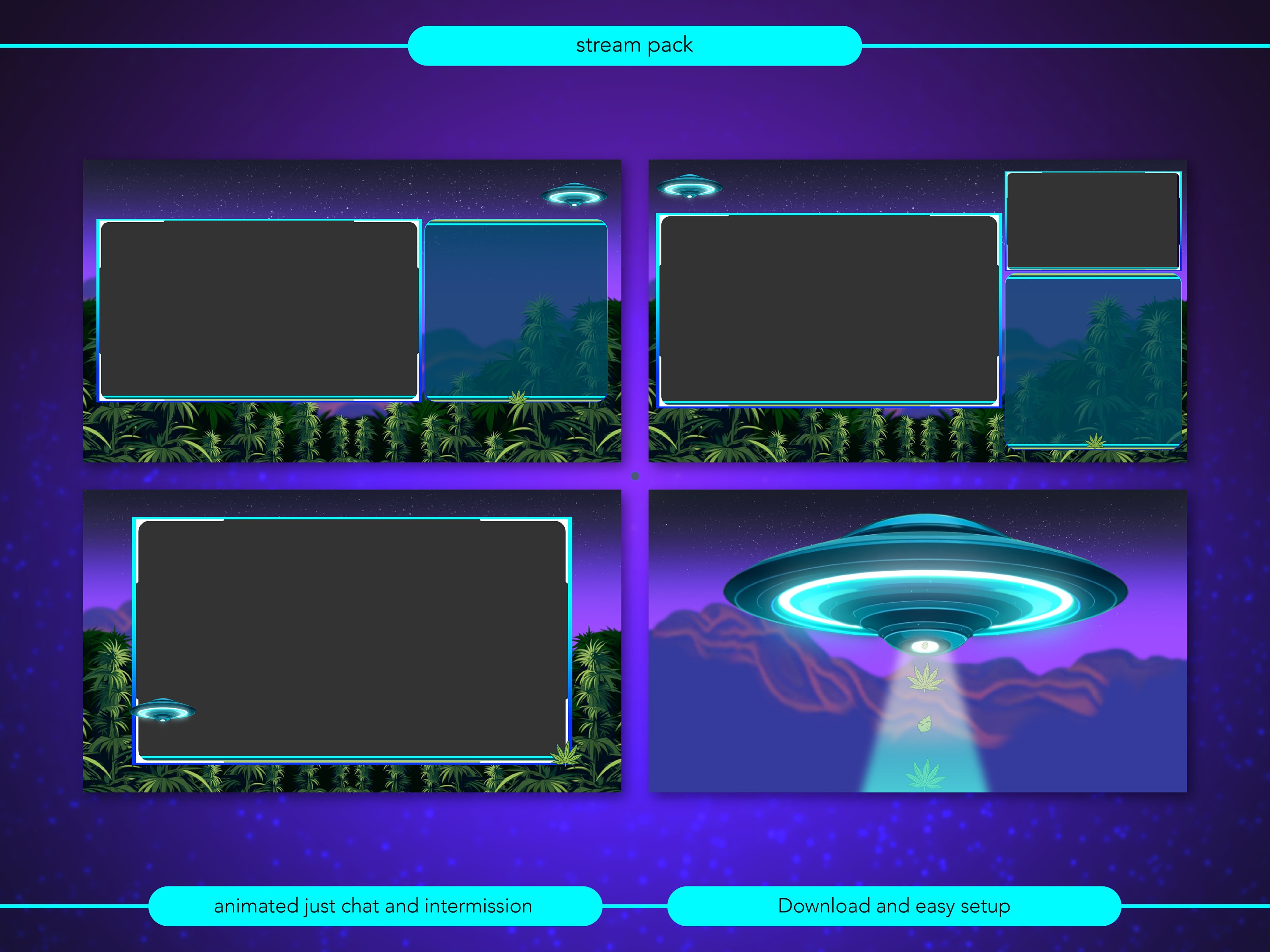 Full Animated Stream Overlay Package, Chill, Weed, Stoned Alien. Twitch ...