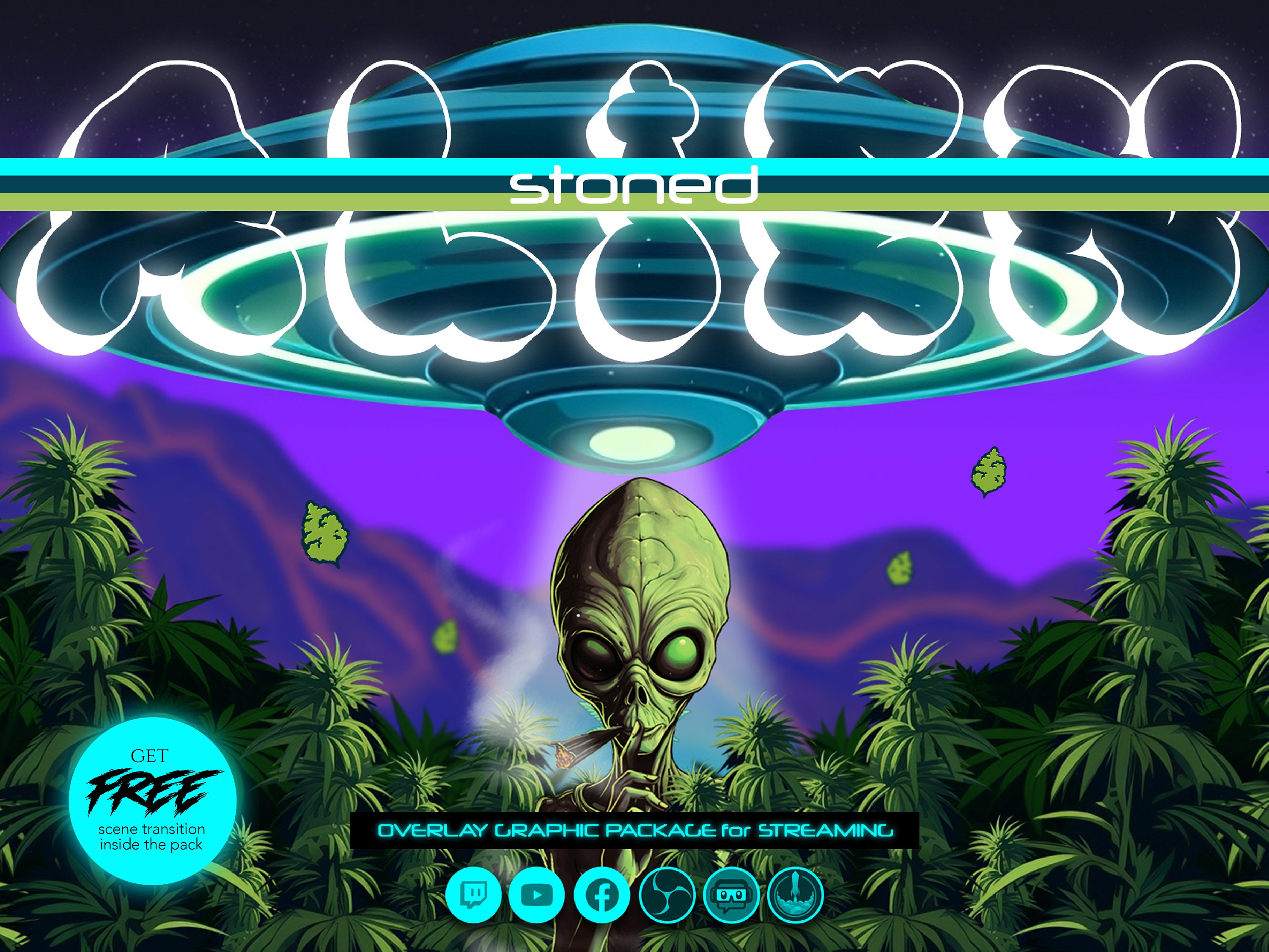 Full Animated Stream Overlay Package, Chill, Weed, Stoned Alien. Twitch ...