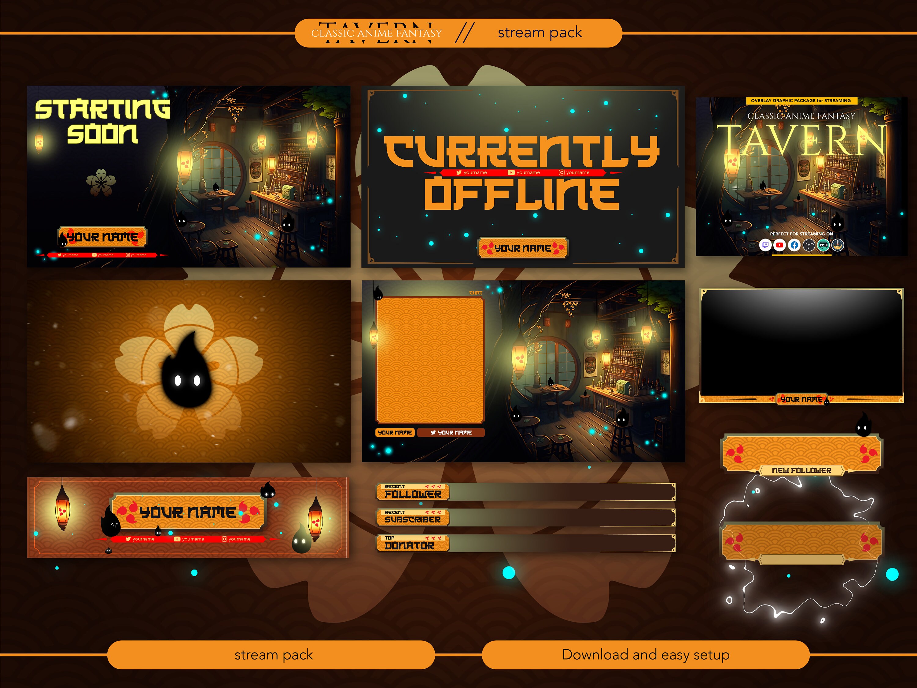 Full Animated Stream Overlay Package, Relaxing Chill Classic Anime ...