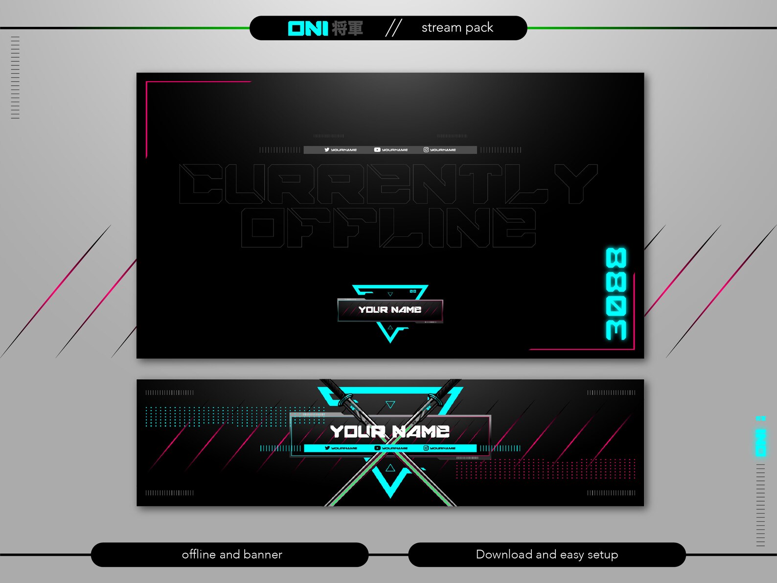 Cyberpunk Mecha Oni Full Animated Stream Overlay Graphic Package ...