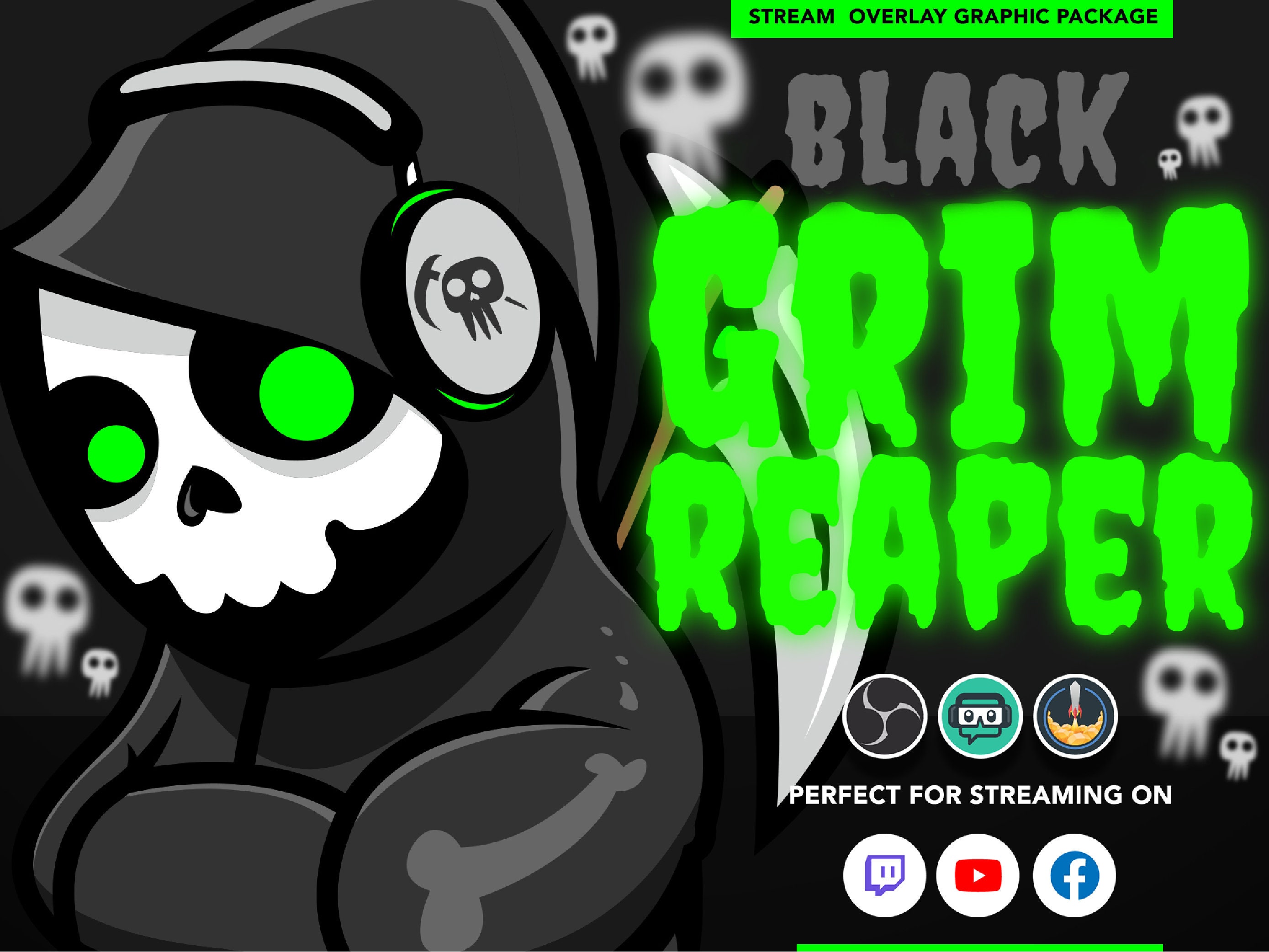 Black Grim Reaper Full Animated Stream Overlay Graphic - Etsy Canada