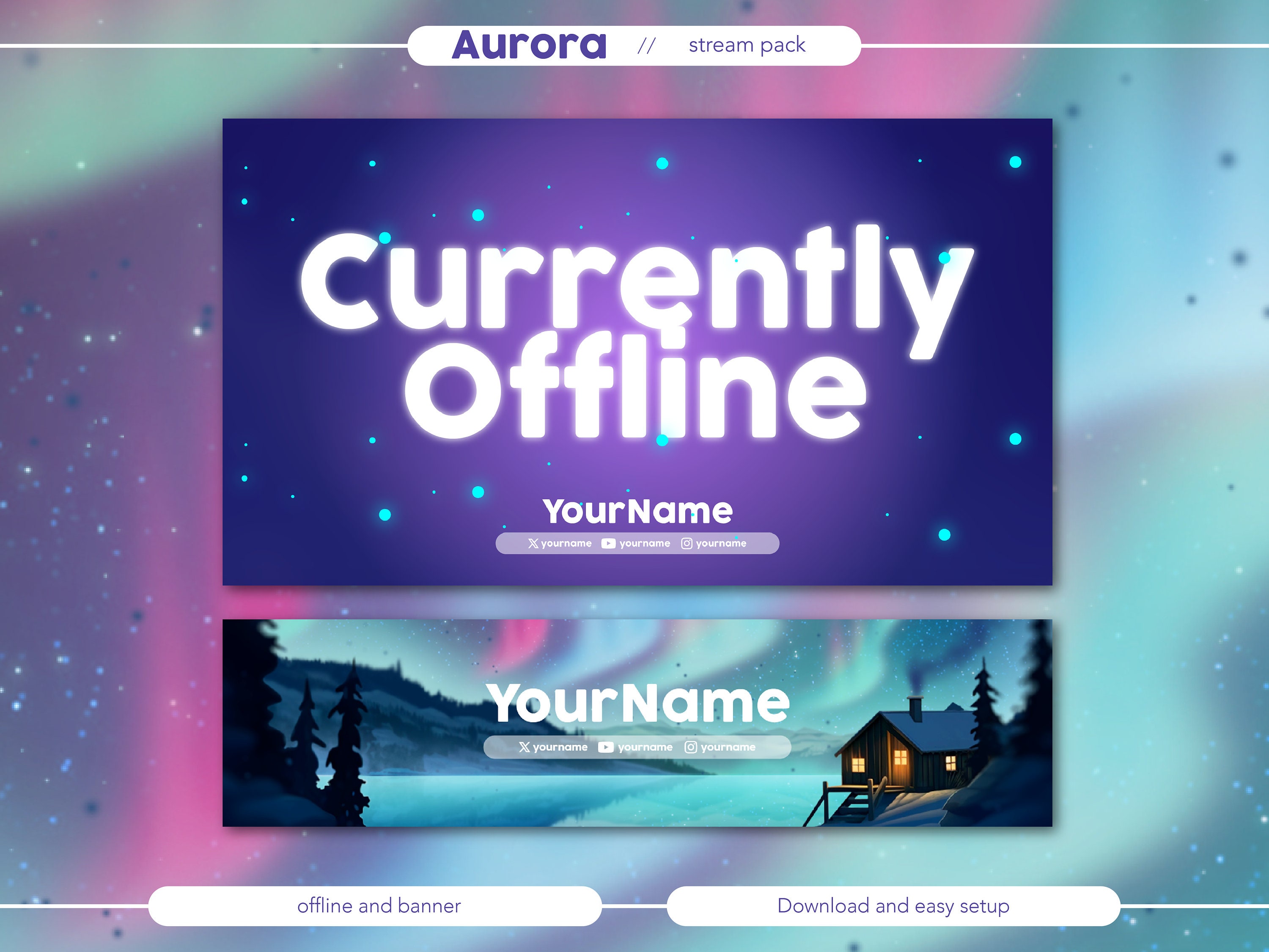 Full Animated Stream Overlay Package, Snow, Cozy, Lo-fi, Aurora. Twitch ...