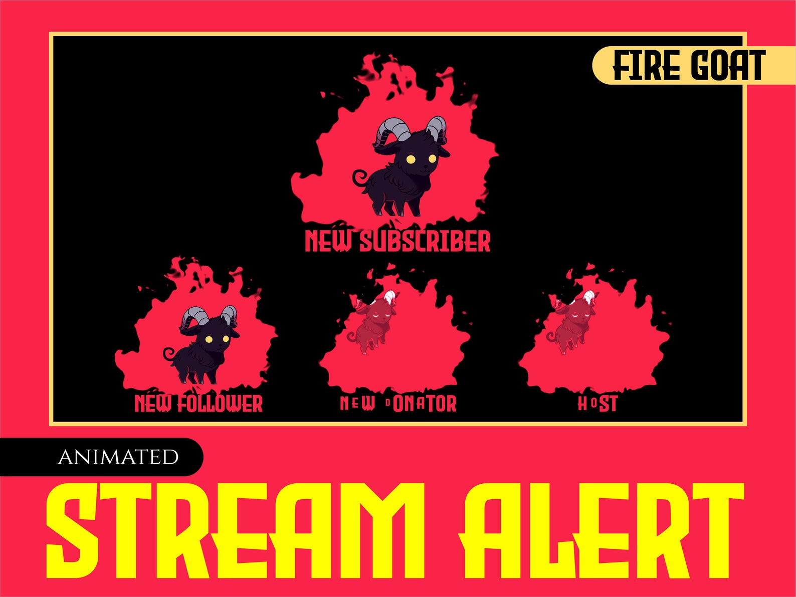 6x Fire Goat Animated Alerts, Dark Cute. Alerts for Streaming on Twitch ...