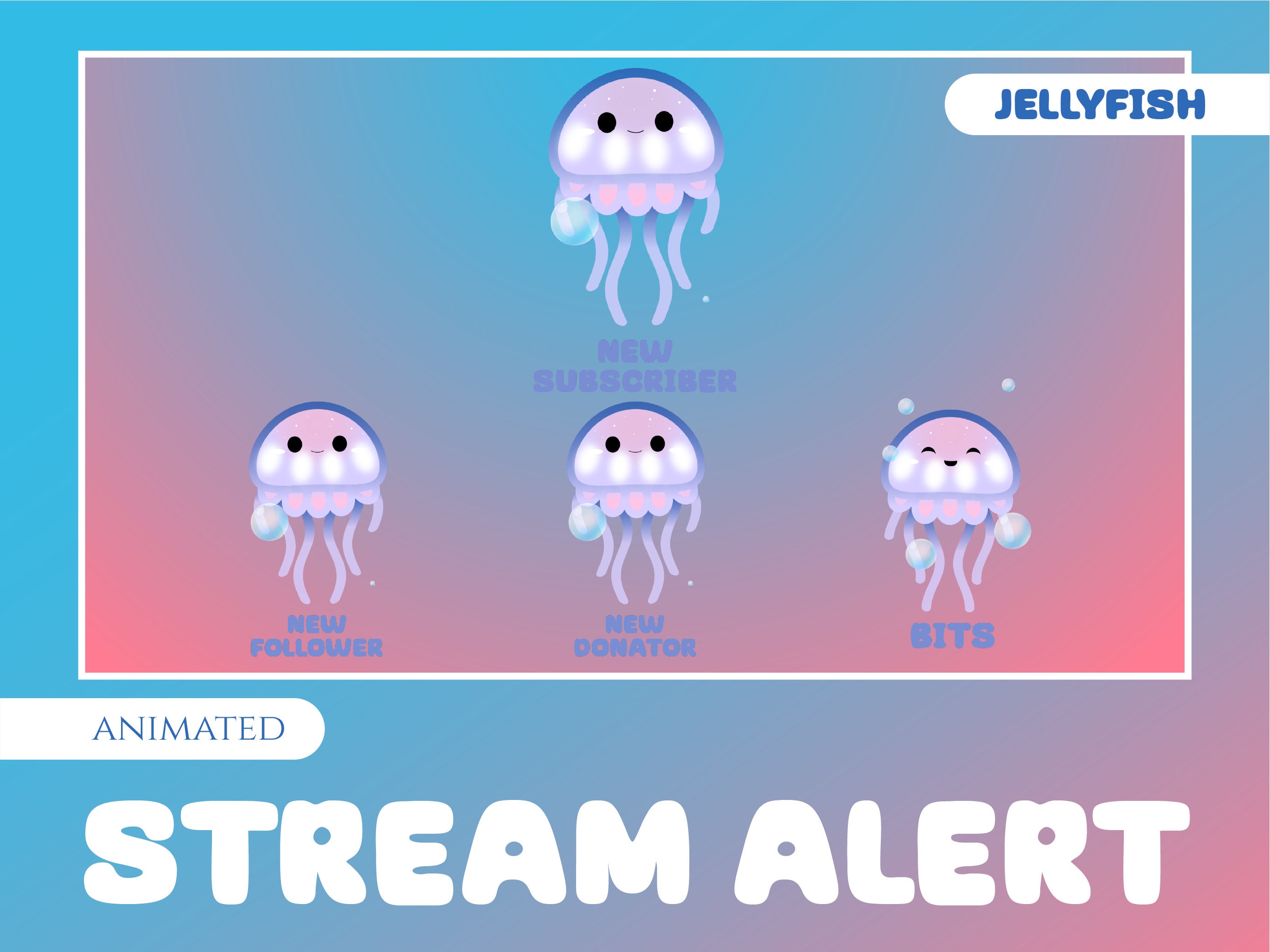 6x Cute Jellyfish Animated Alerts, Adorable. Alerts for Streaming on ...