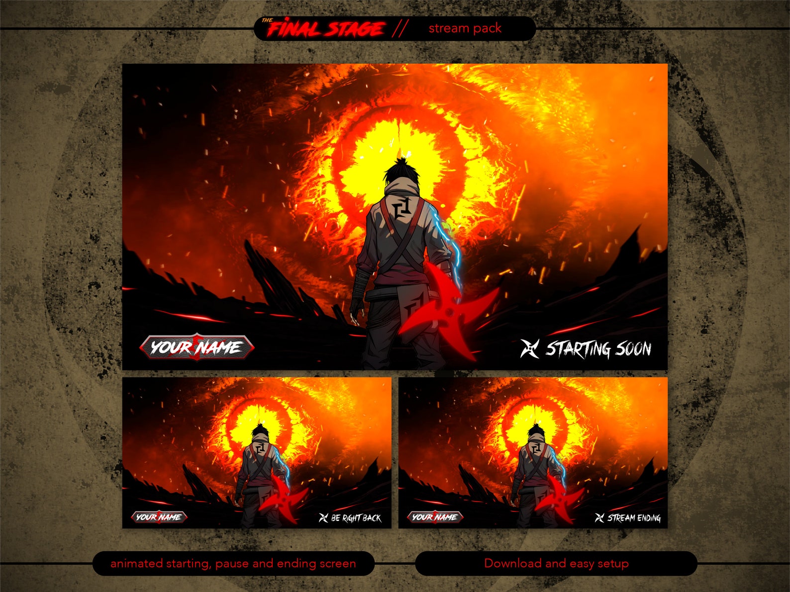 Full Animated Stream Overlay Package, Ninja, Shuriken, Shinobi. Twitch ...