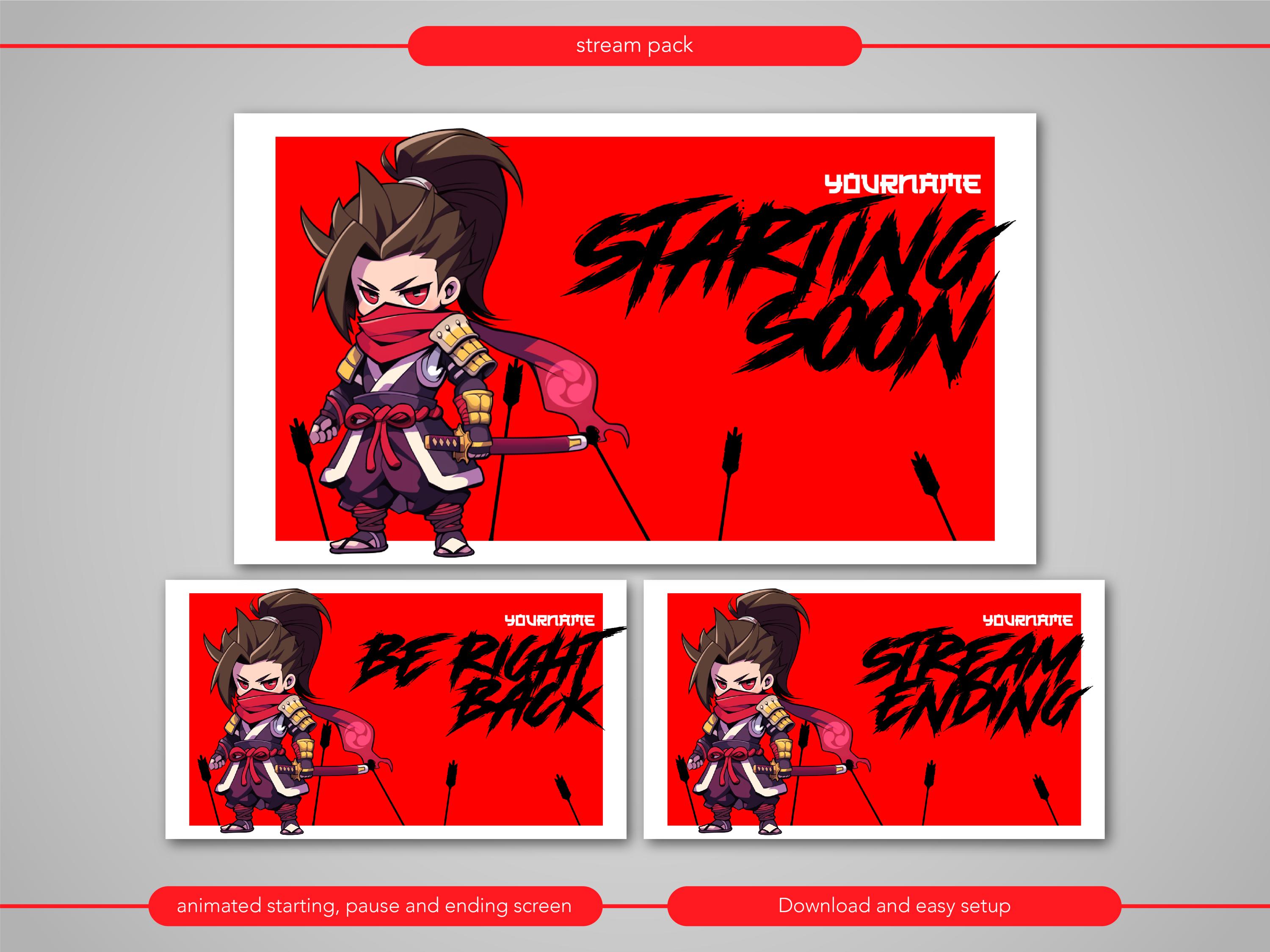 Anime Samurai Stream Overlay Package – Animated Twitch, Youtube, Facebook, Kick Overlay for ...