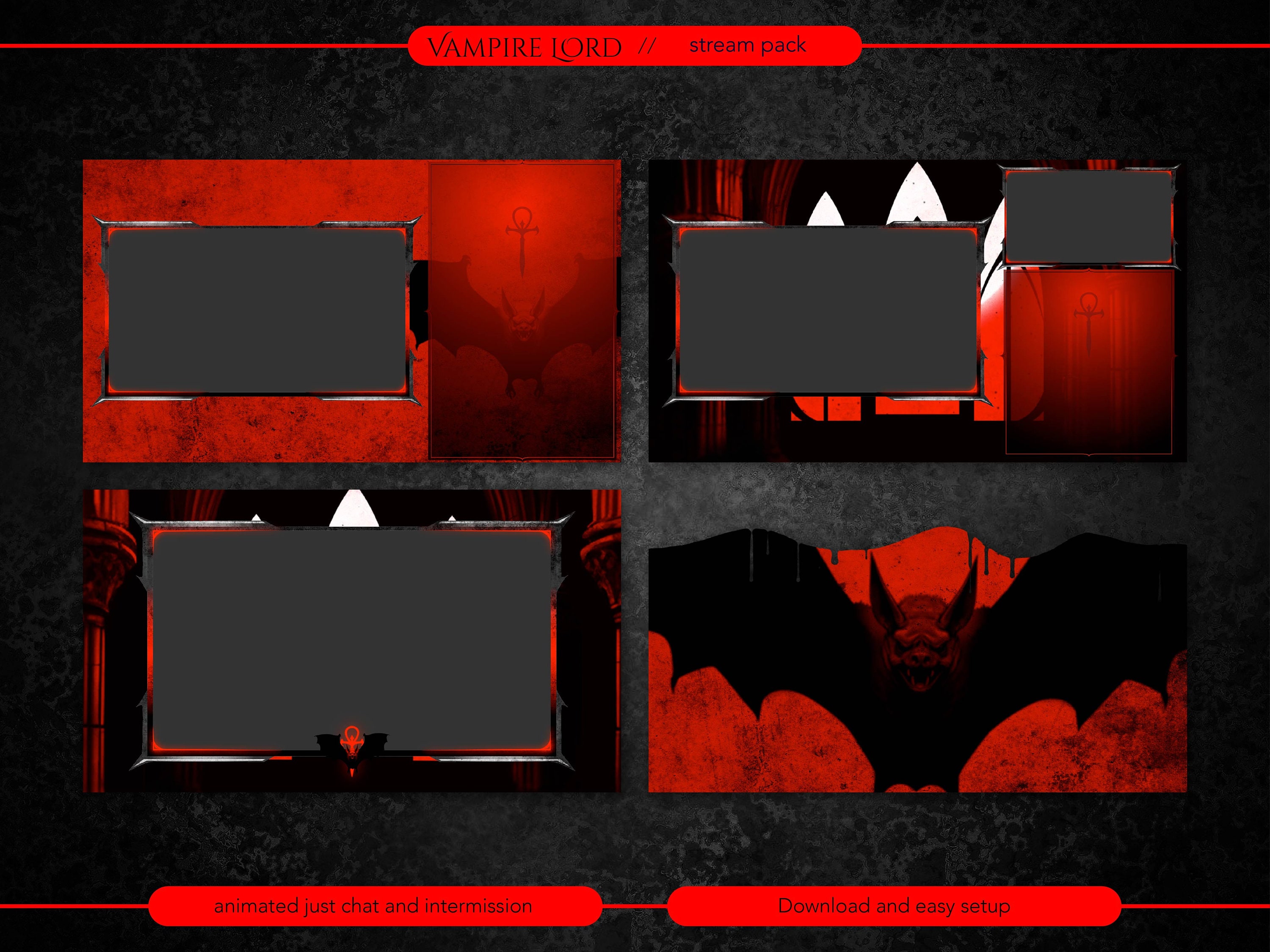 Full Animated Stream Overlay Package, Horror, Bat, Vampire Lord. Twitch Overlay, Facebook Gaming ...