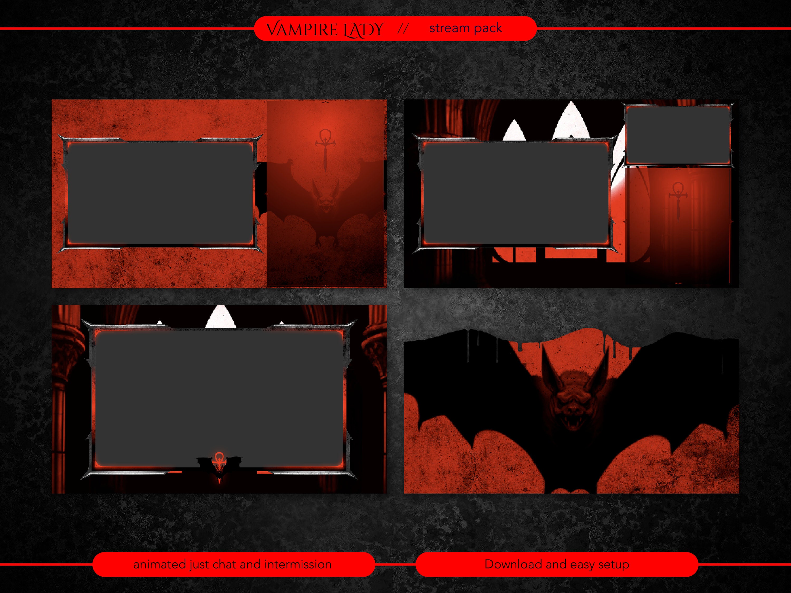 Full Animated Stream Overlay Package, Horror, Bat, Vampire Lady. Twitch ...