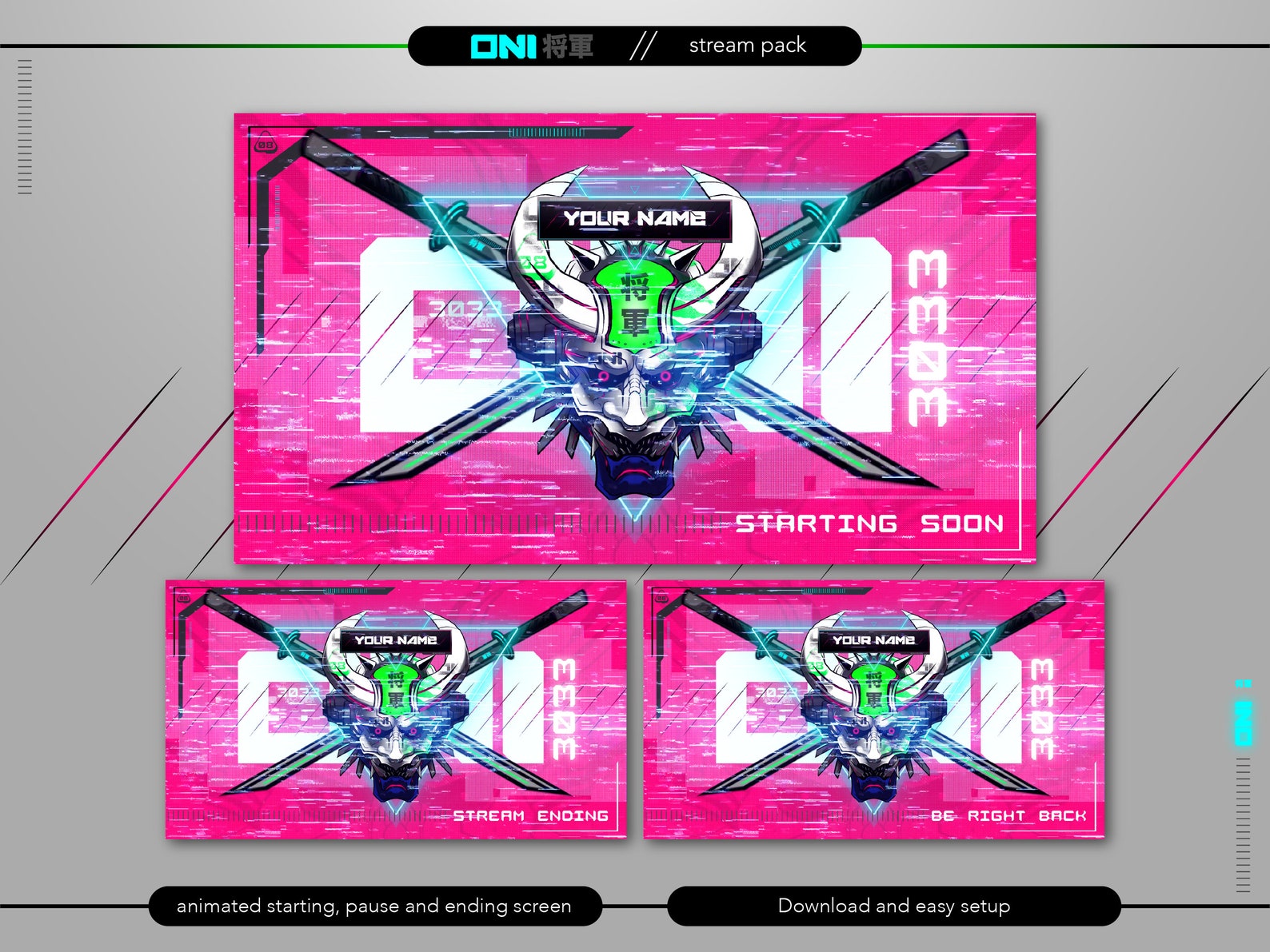 Cyberpunk Mecha Oni Full Animated Stream Overlay Graphic Package ...