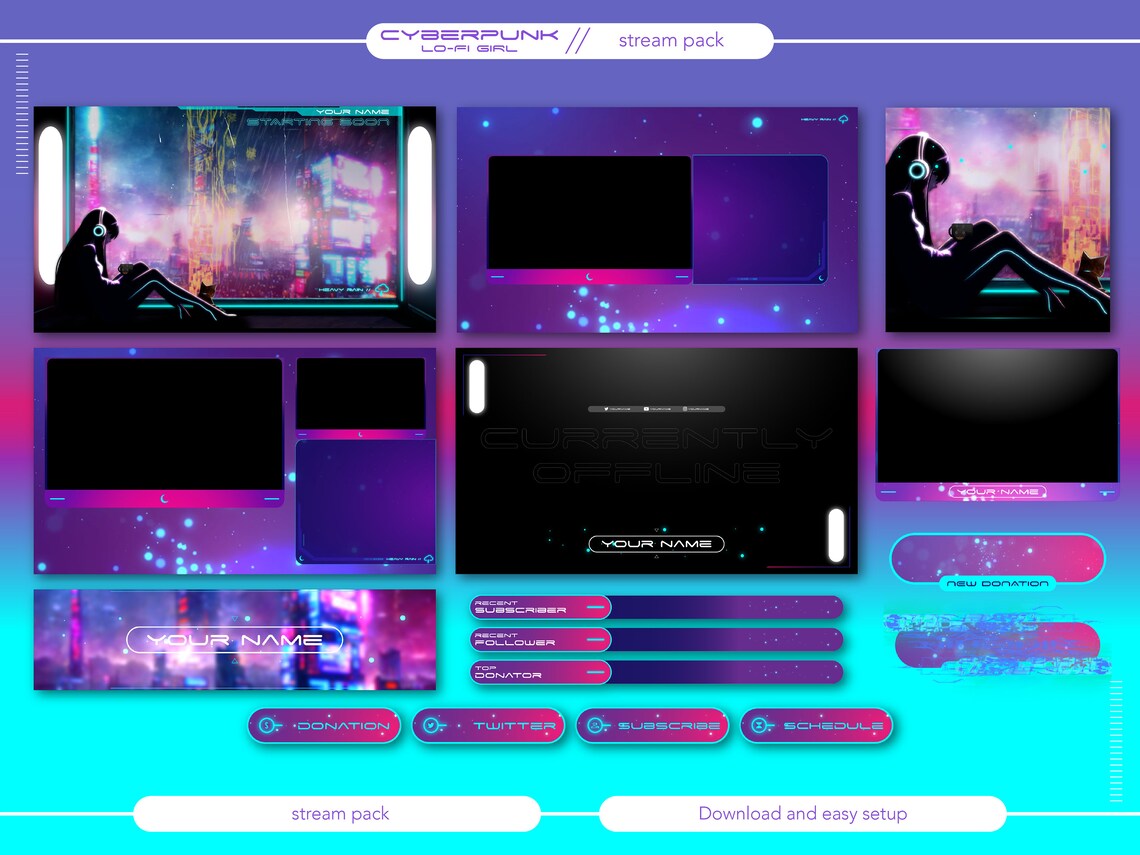 Full Animated Stream Overlay Graphic Package Cyberpunk Lo Fi - Etsy