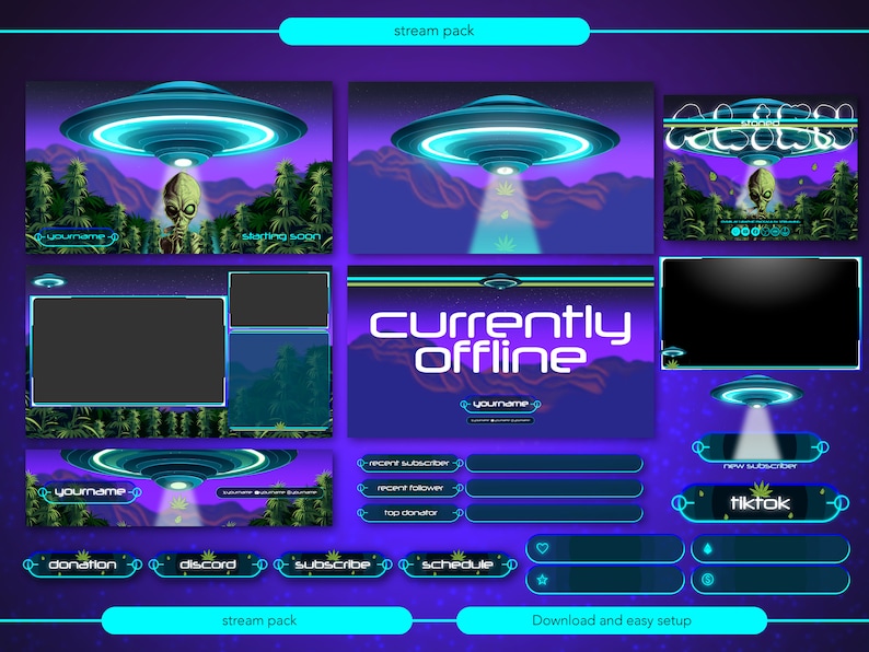Full Animated Stream Overlay Package, Chill, Weed, Stoned Alien. Twitch ...