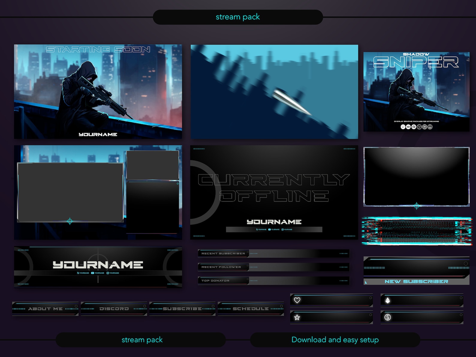 Full Animated Stream Overlay Package, Sniper, Assassin, Shadow Sniper ...