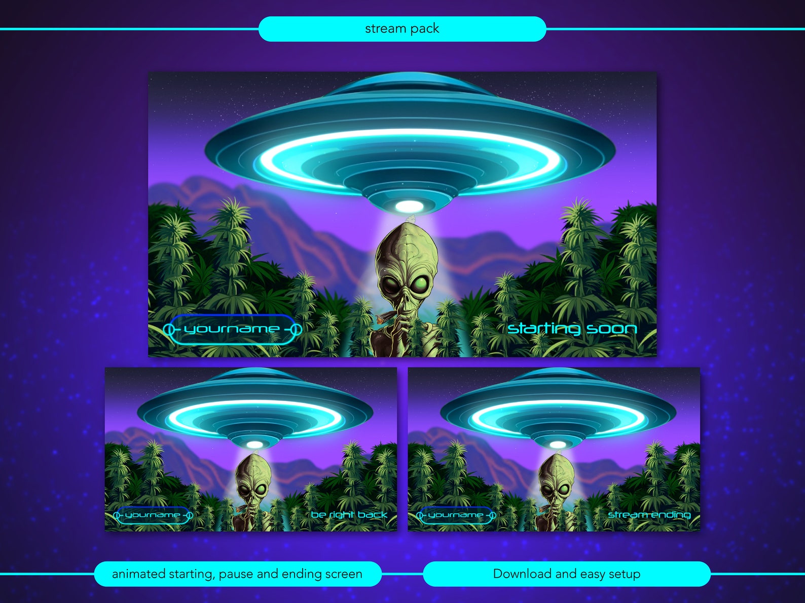 Full Animated Stream Overlay Package, Chill, Weed, Stoned Alien. Twitch ...