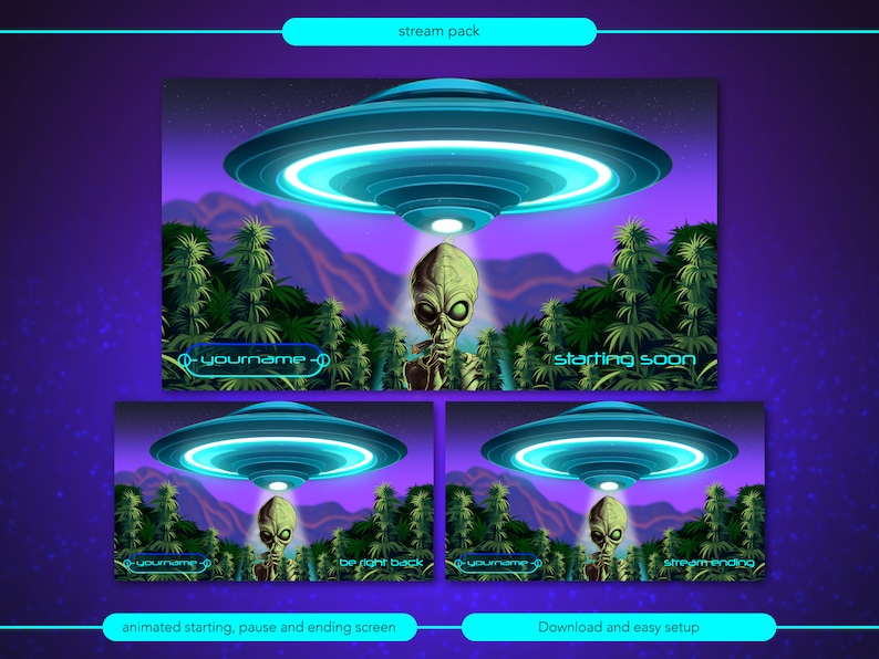 Full Animated Stream Overlay Package, Chill, Weed, Stoned Alien. Twitch ...