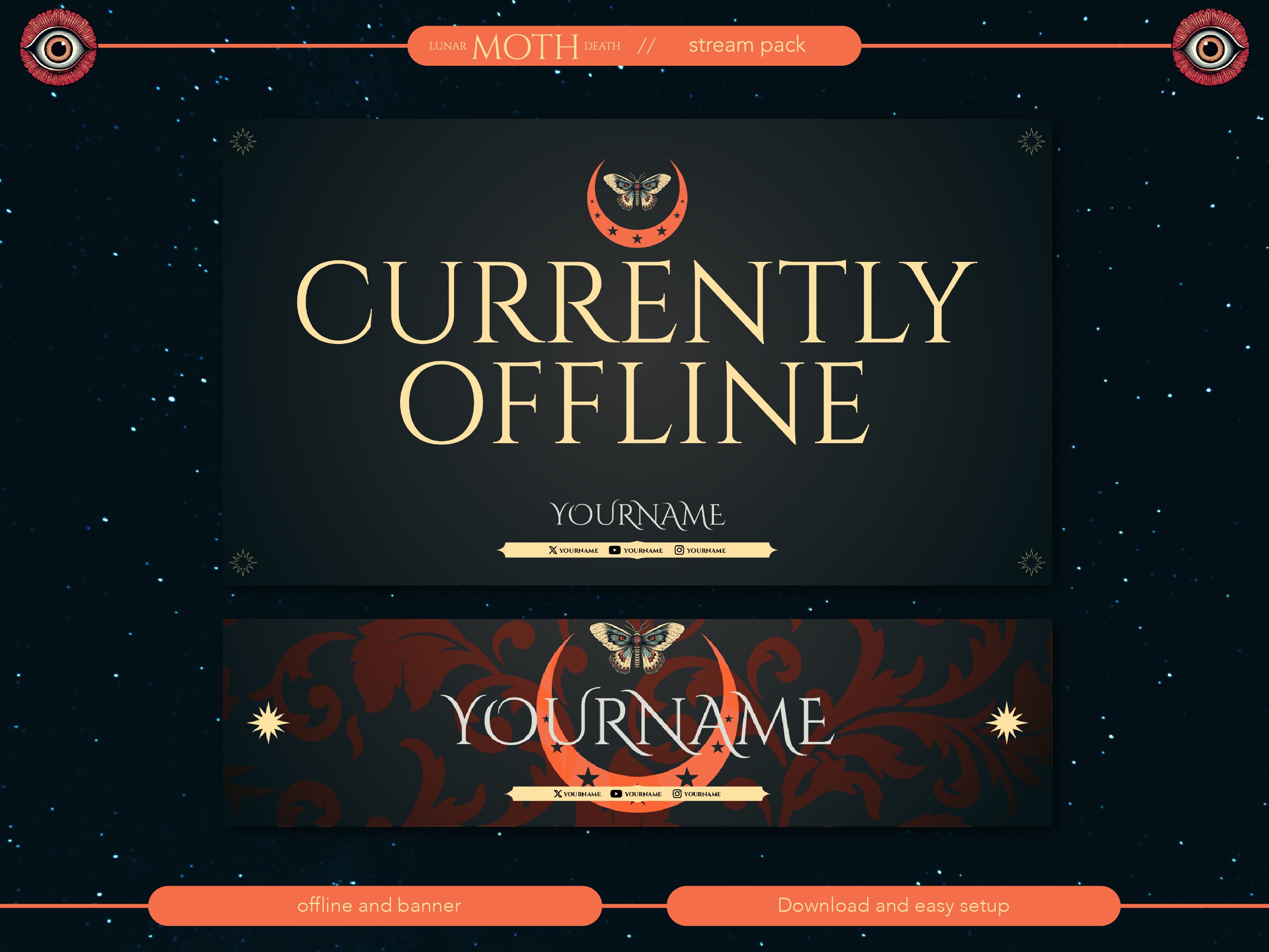 Full Animated Stream Overlay Package, Lunar, Death, Moth. Twitch ...