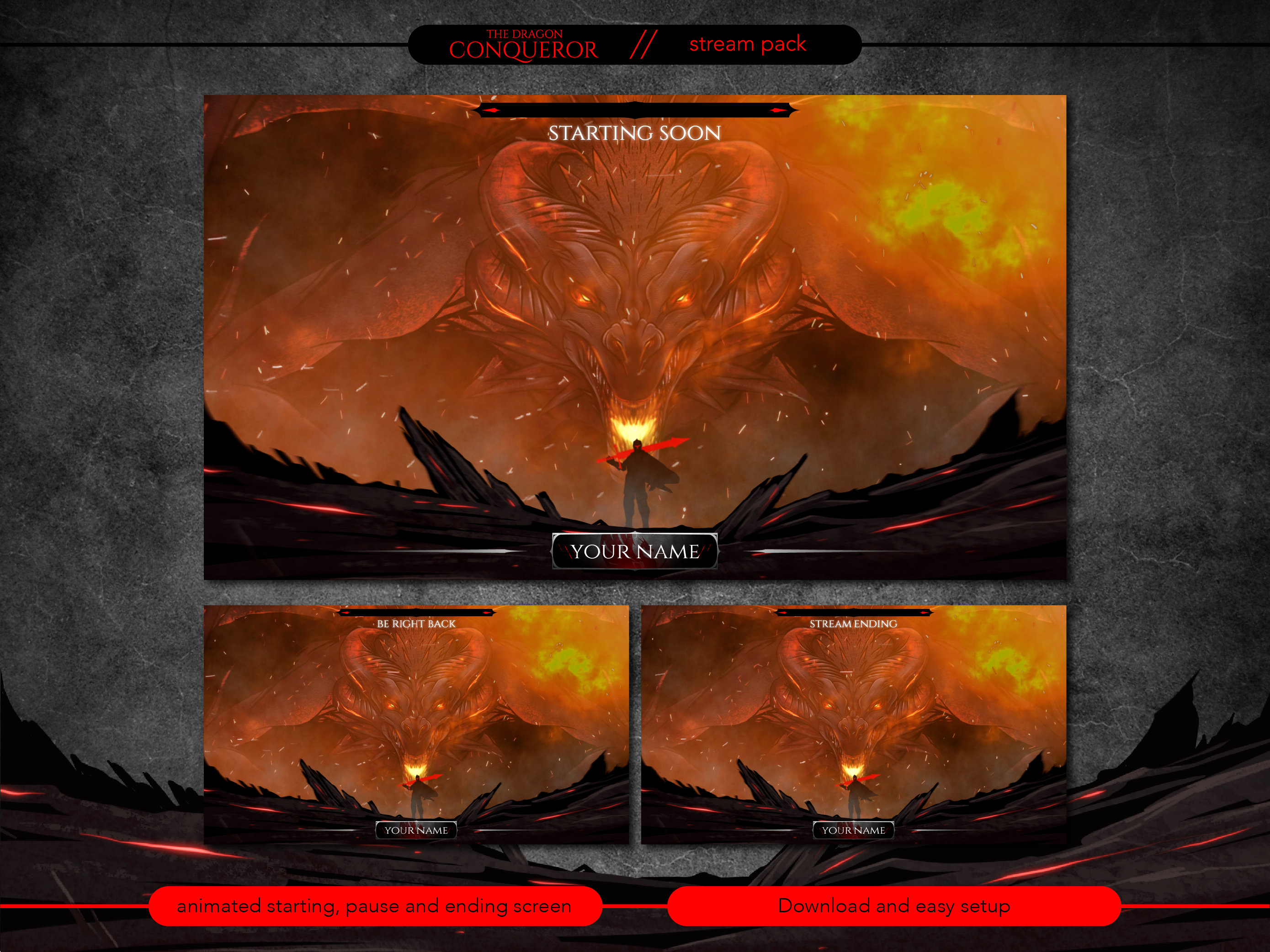 The Dragon Conqueror Animated Stream Overlay Graphic Package. - Etsy