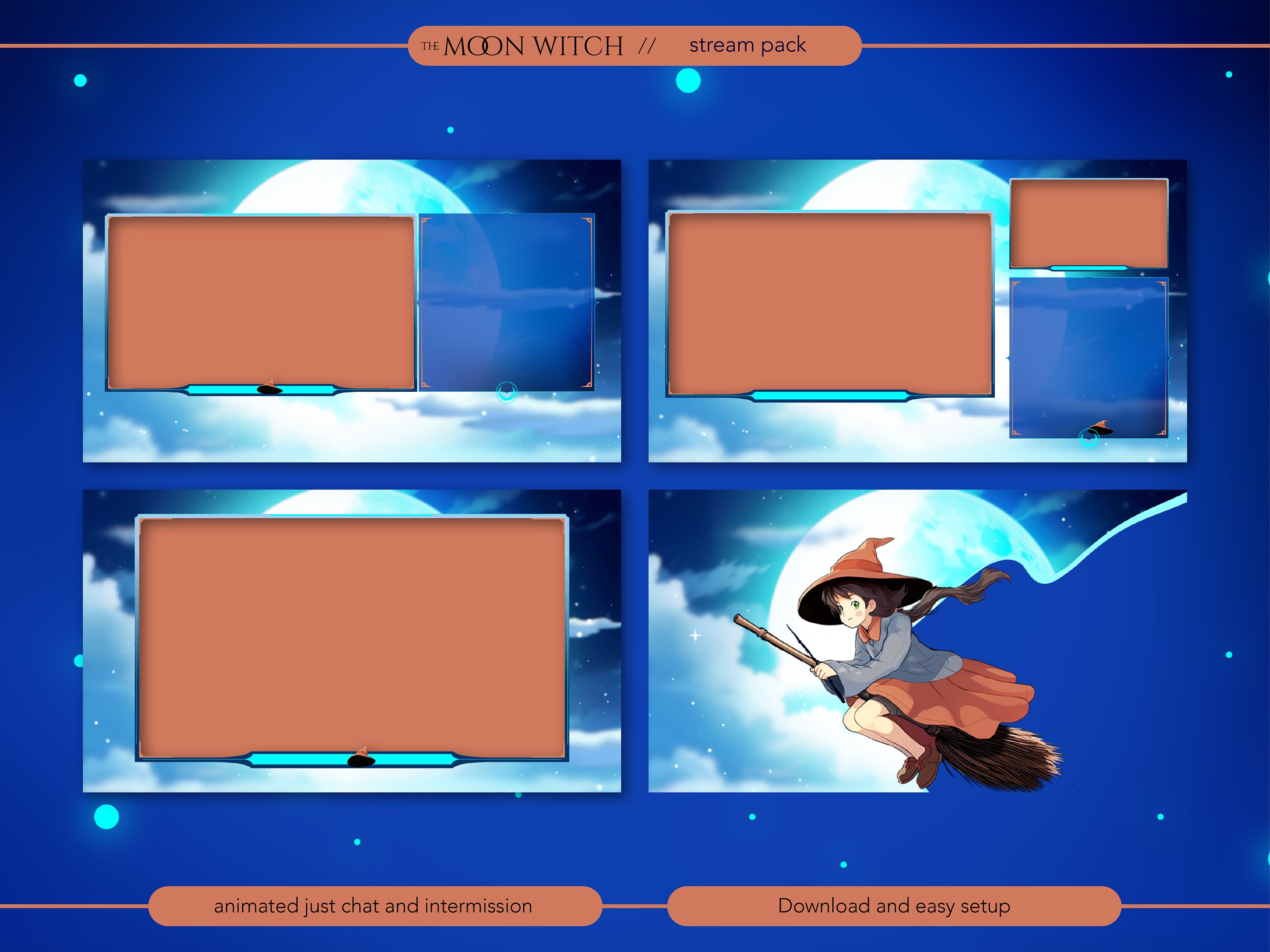 Full Animated Stream Overlay Package, Magical, Anime, the Moon Witch ...
