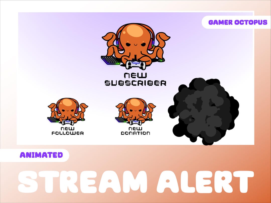Gamer Octopus Animated Alerts, Cute. Alerts for Streaming on Twitch ...