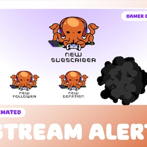 Gamer Octopus Animated Alerts, Cute. Alerts for Streaming on Twitch ...