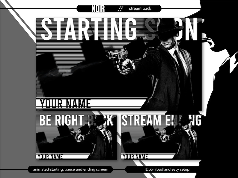 Noir and Mafia Overlay Package Vintage Stream Graphics Animated Twitch ...