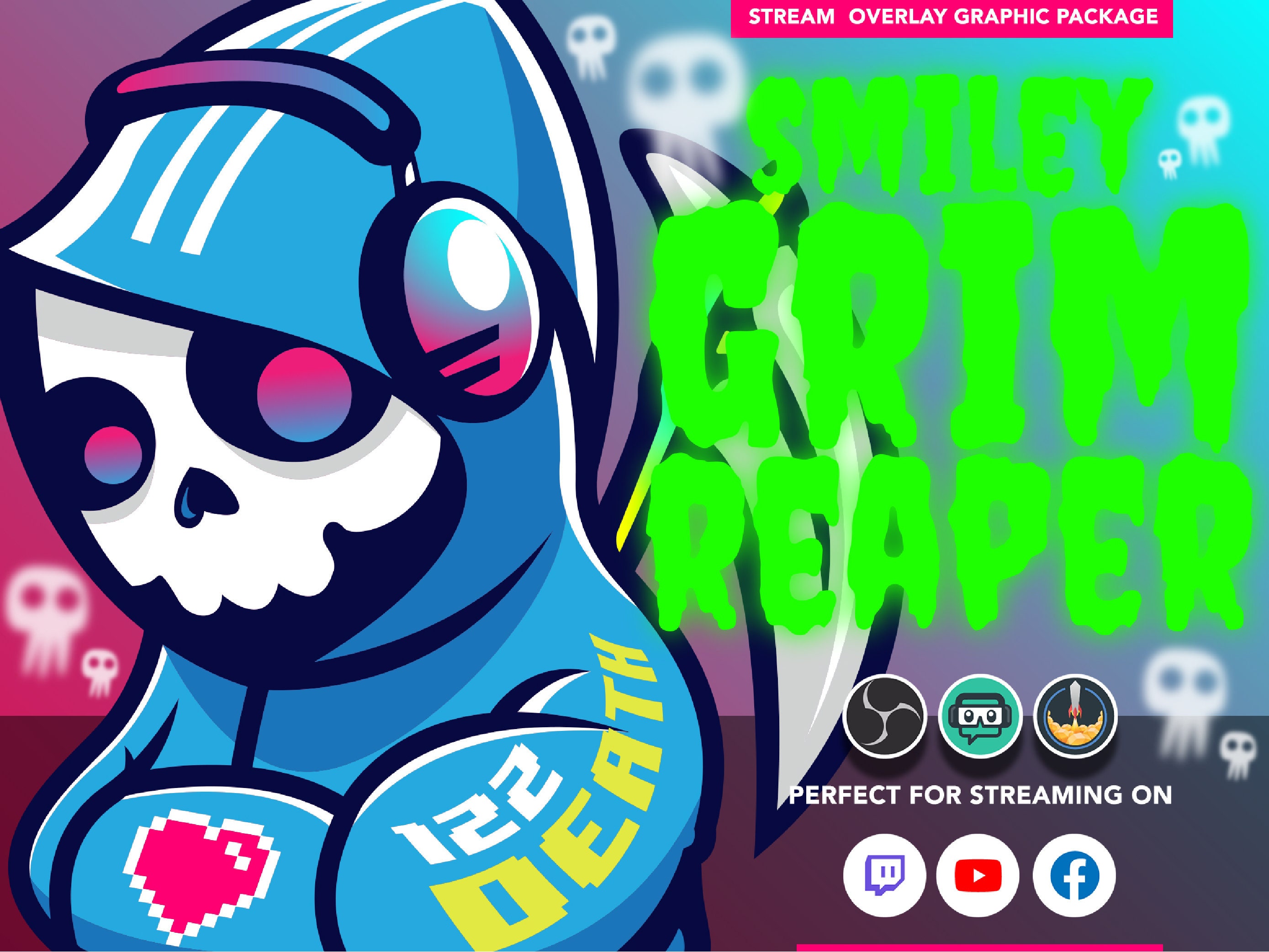 Smiley Grim Reaper Full Animated Stream Overlay Graphic Package. Twitch ...