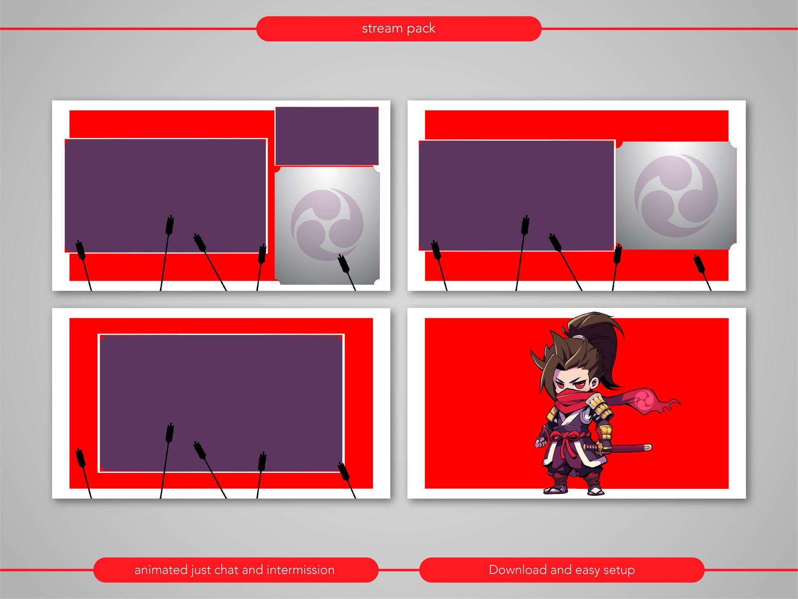 Anime Samurai Stream Overlay Package – Animated Twitch, Youtube ...