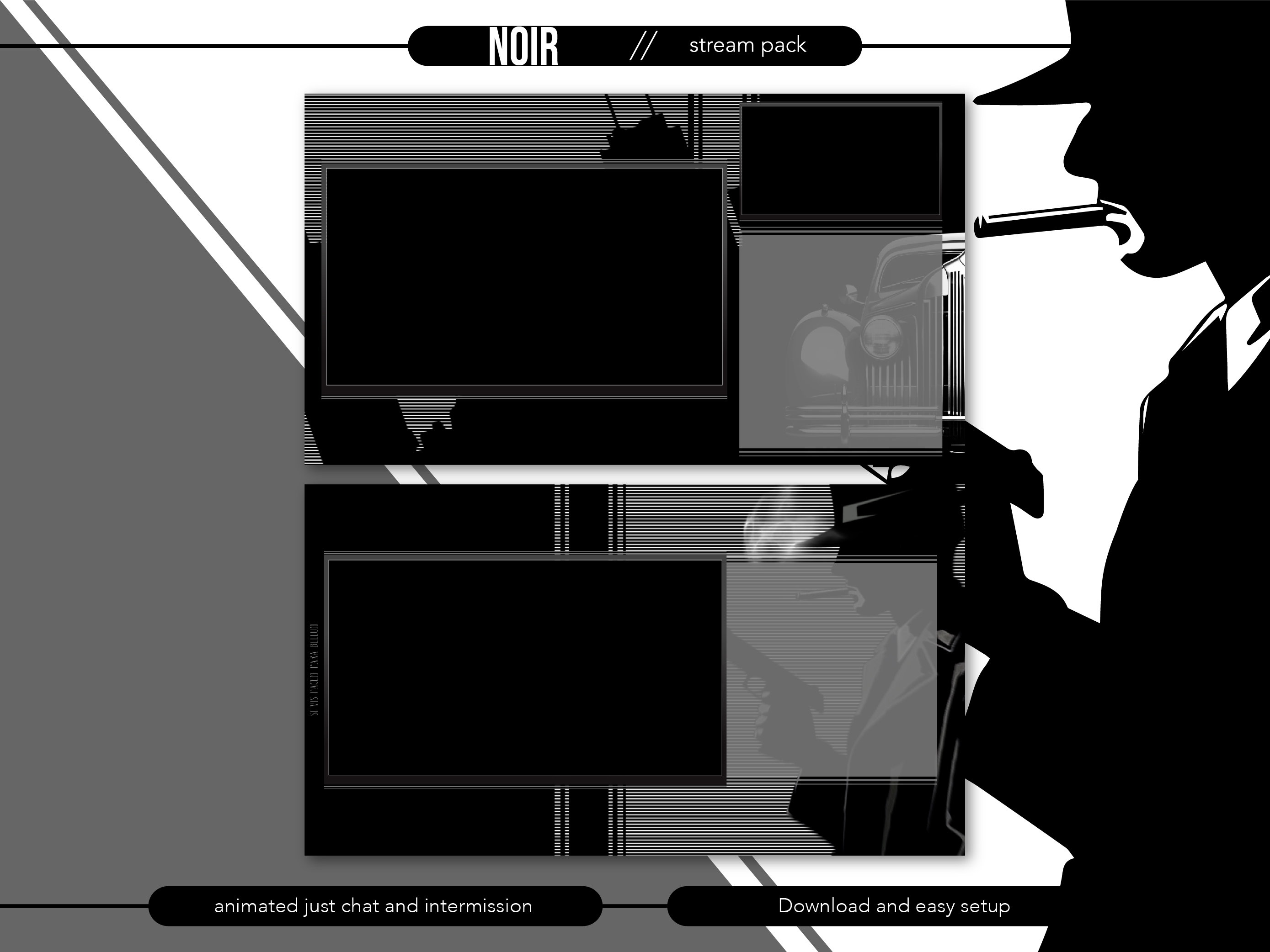 Noir and Mafia Overlay Package Vintage Stream Graphics Animated Twitch ...