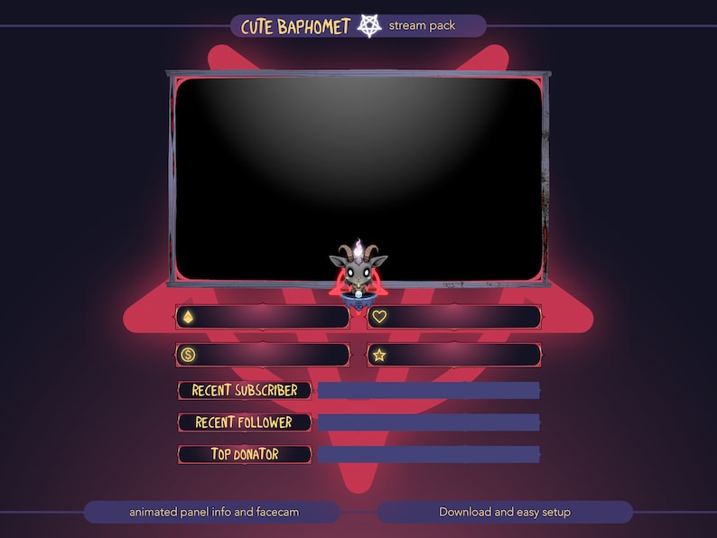Full Animated Stream Overlay Package, Horror, Dark, Cute Baphomet ...