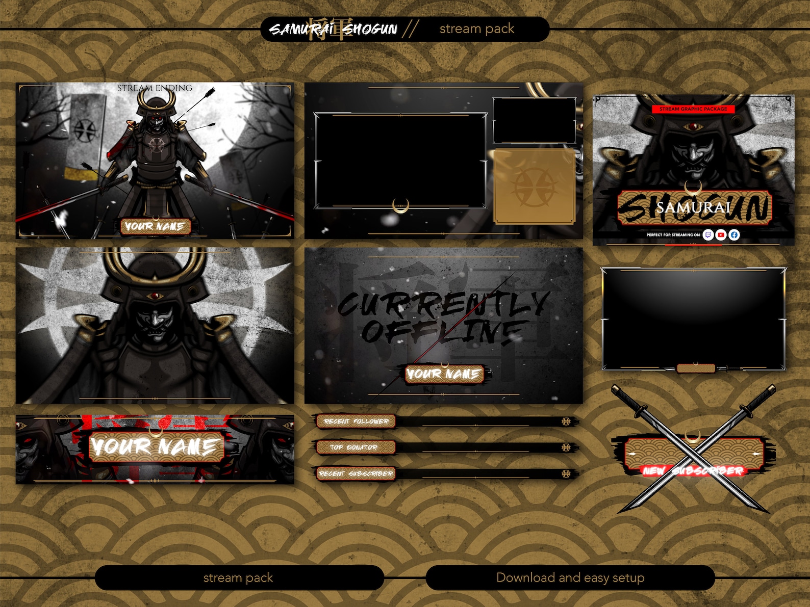 Twitch Overlay Twitch, Japanese Overlay, Samurai Shogun Oni Mask ...