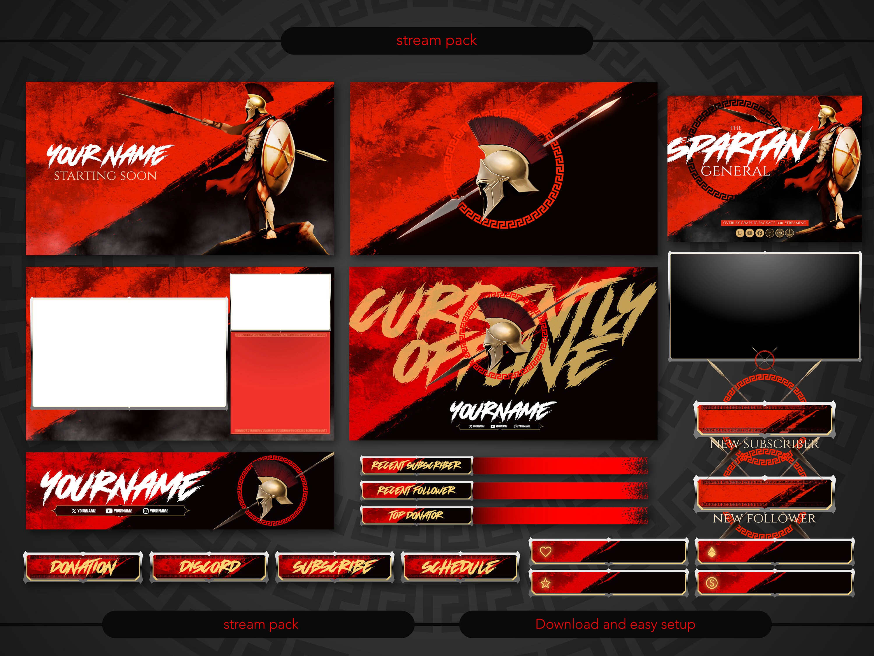 Full Animated Stream Overlay Package, Fighter, Spartan General. Twitch ...