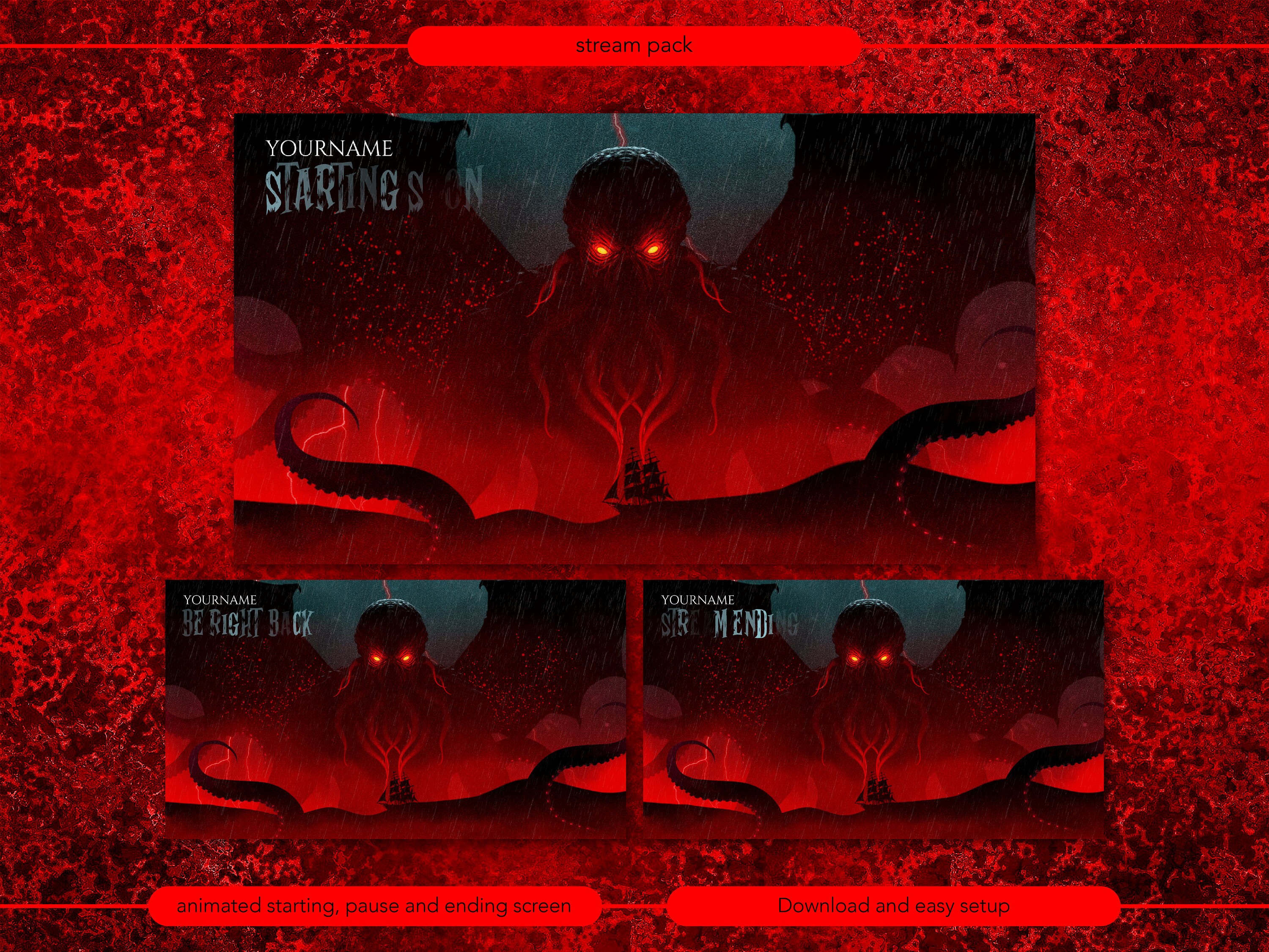Animated Stream Overlay Package, Sea Monster, Ancient Alien, Cthulhu ...