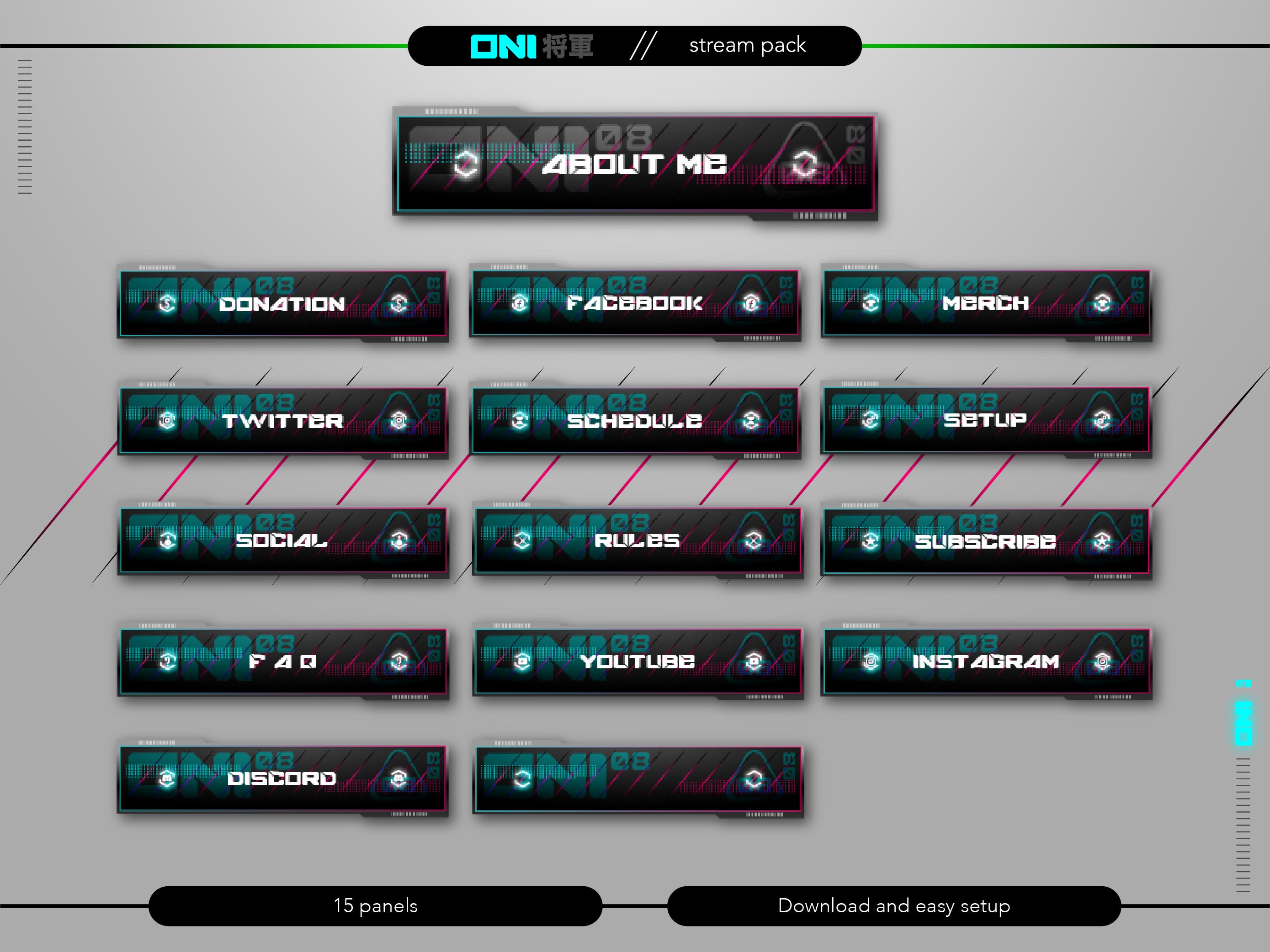 Cyberpunk Mecha Oni Full Animated Stream Overlay Graphic Package ...