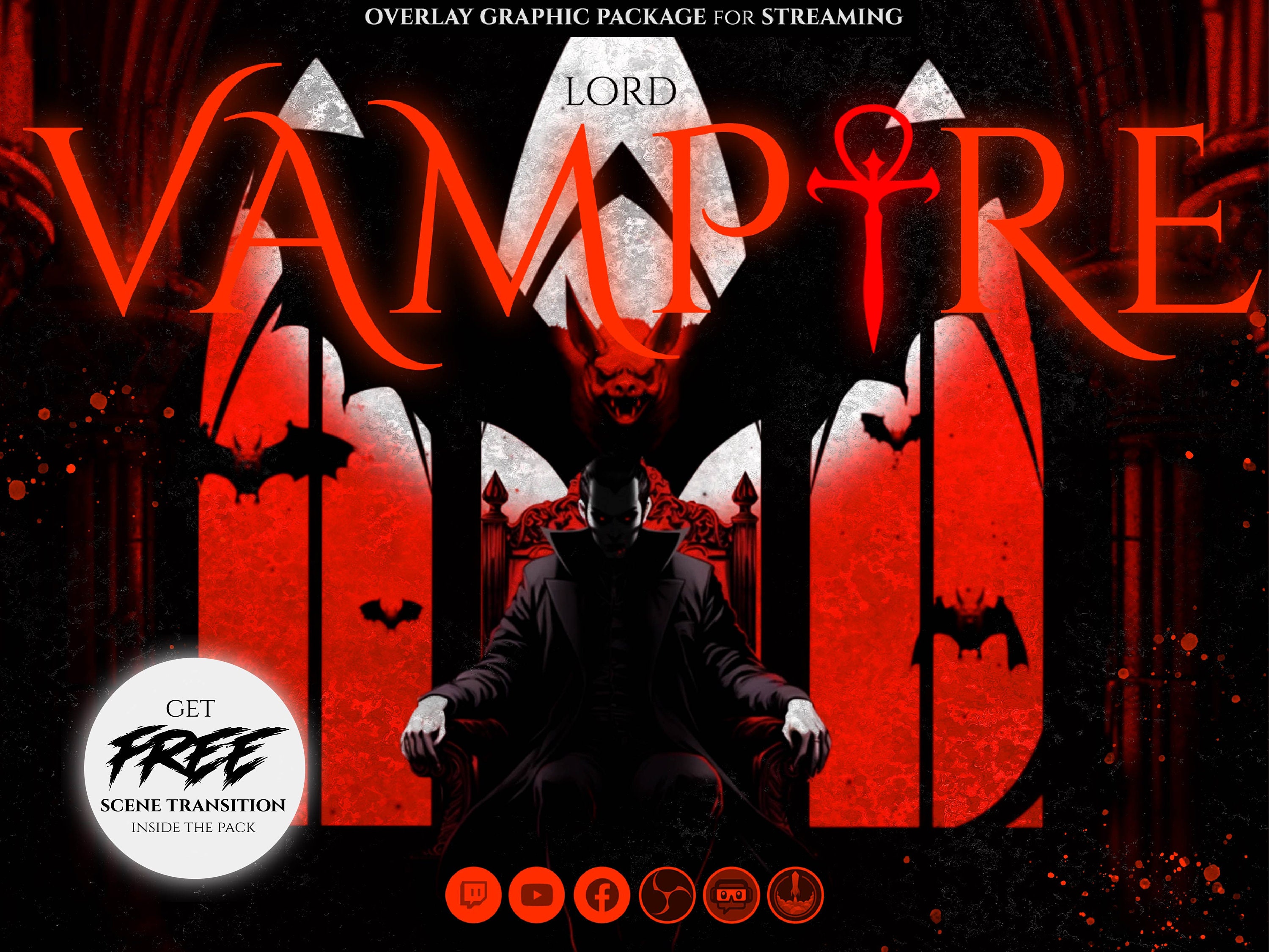 Full Animated Stream Overlay Package, Horror, Bat, Vampire Lord. Twitch ...