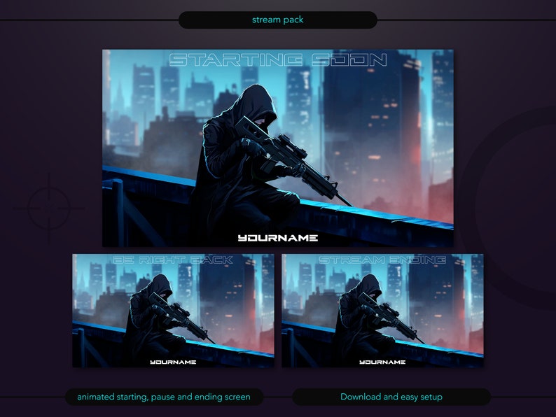 Full Animated Stream Overlay Package, Sniper, Assassin, Shadow Sniper ...