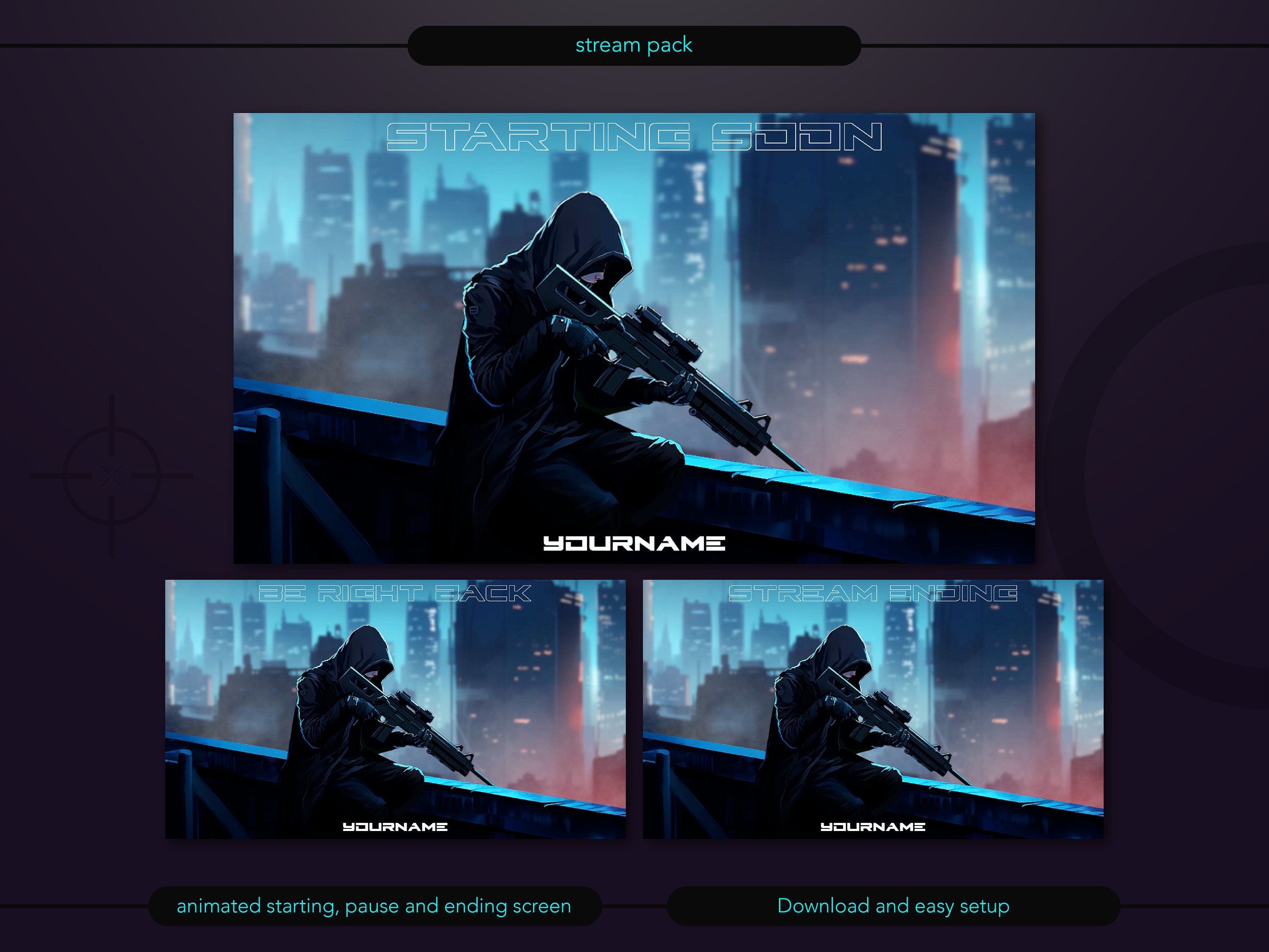 Full Animated Stream Overlay Package, Sniper, Assassin, Shadow Sniper ...